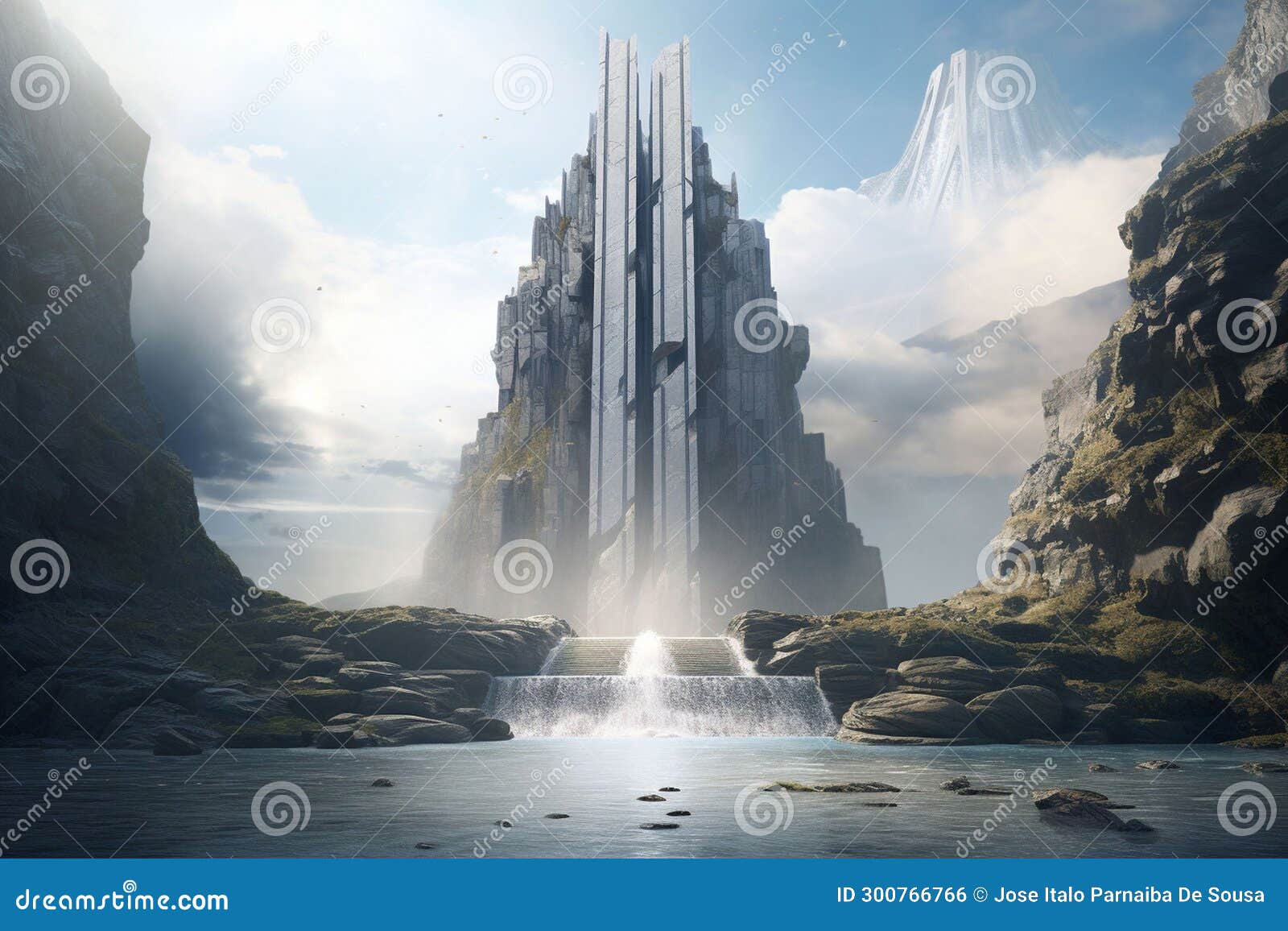 Towering Structure Looming Over the Thunderous Stock Illustration ...