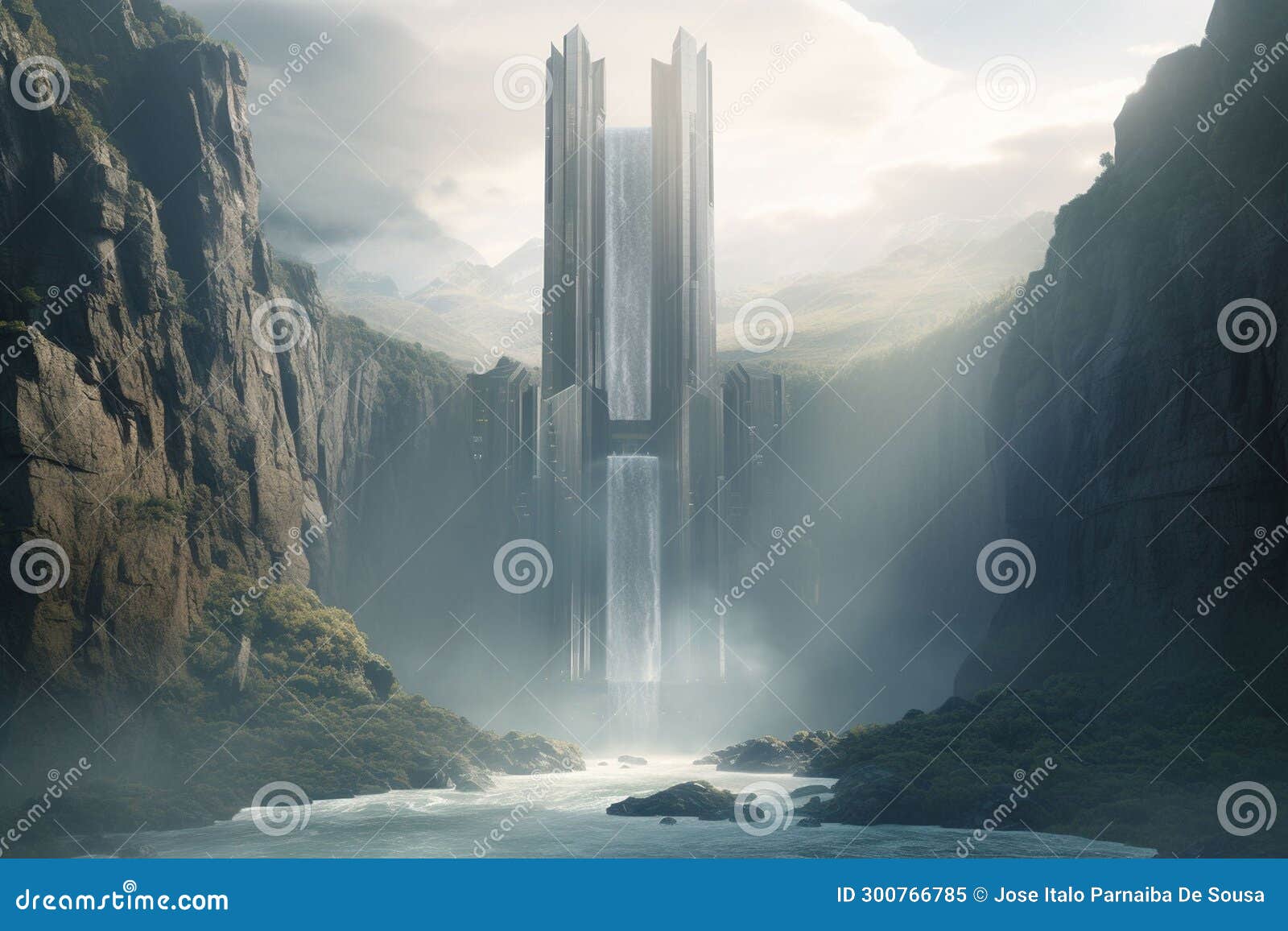 Towering Structure Looming Over the Thunderous Stock Illustration ...