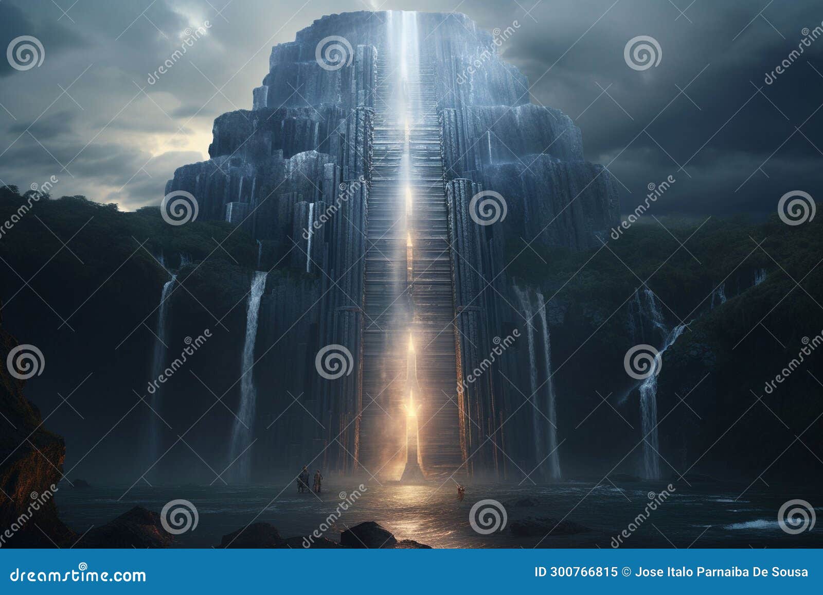 Towering Structure Looming Over the Thunderous Stock Illustration ...