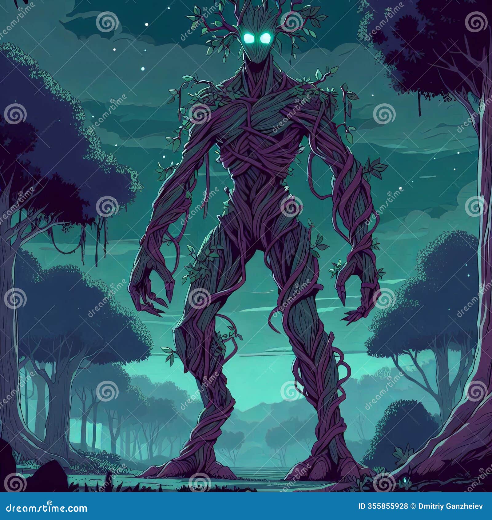 Enigmatic Tree Guardian in the Forest Stock Illustration - Illustration ...