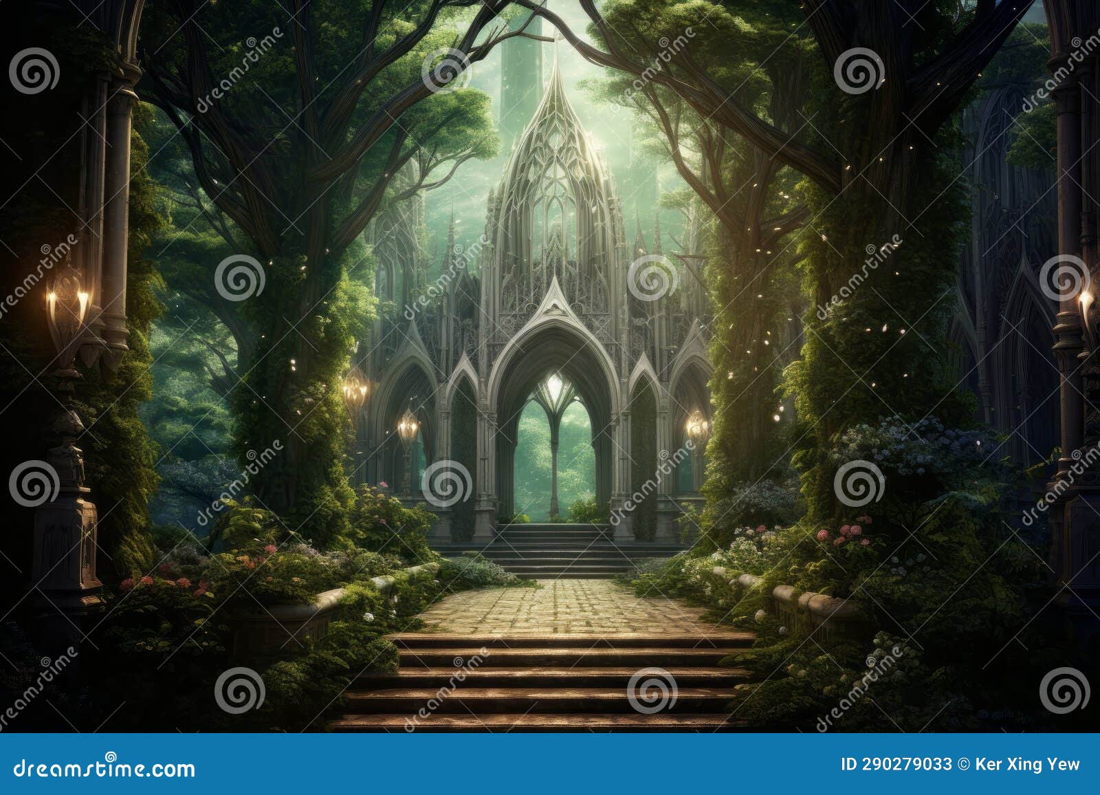 Towering Trees Forming Archway Stock Illustration - Illustration of ...