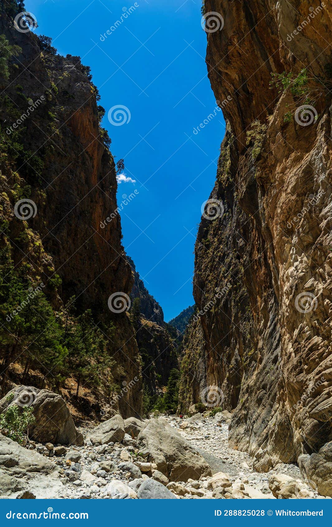 Towering Vertical Cliffs and a Rocky, Dry Riverbed in the Samaria Gorge ...