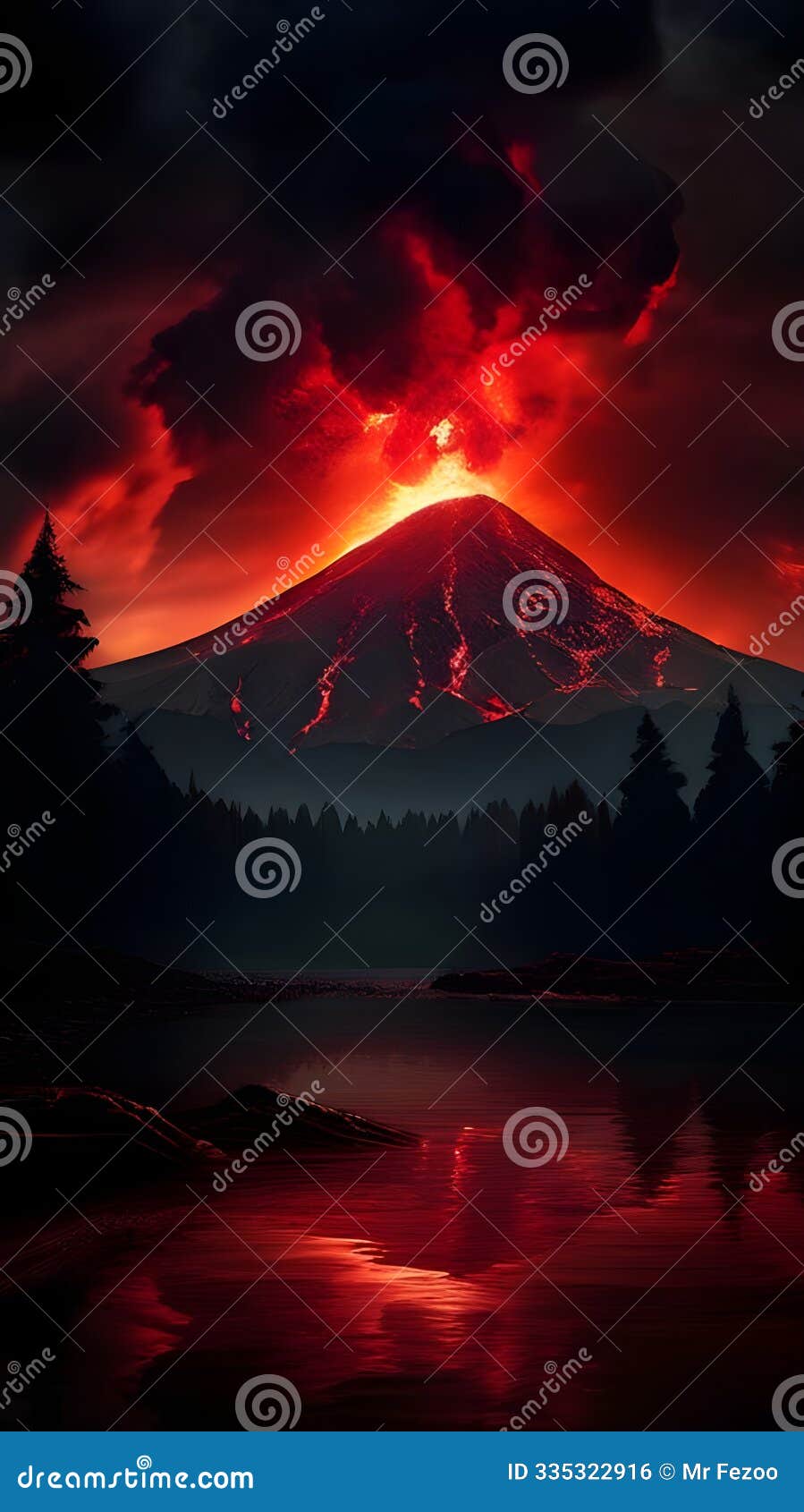 A Towering Volcano Illuminating the Dark Night Sky Iphone and Android ...