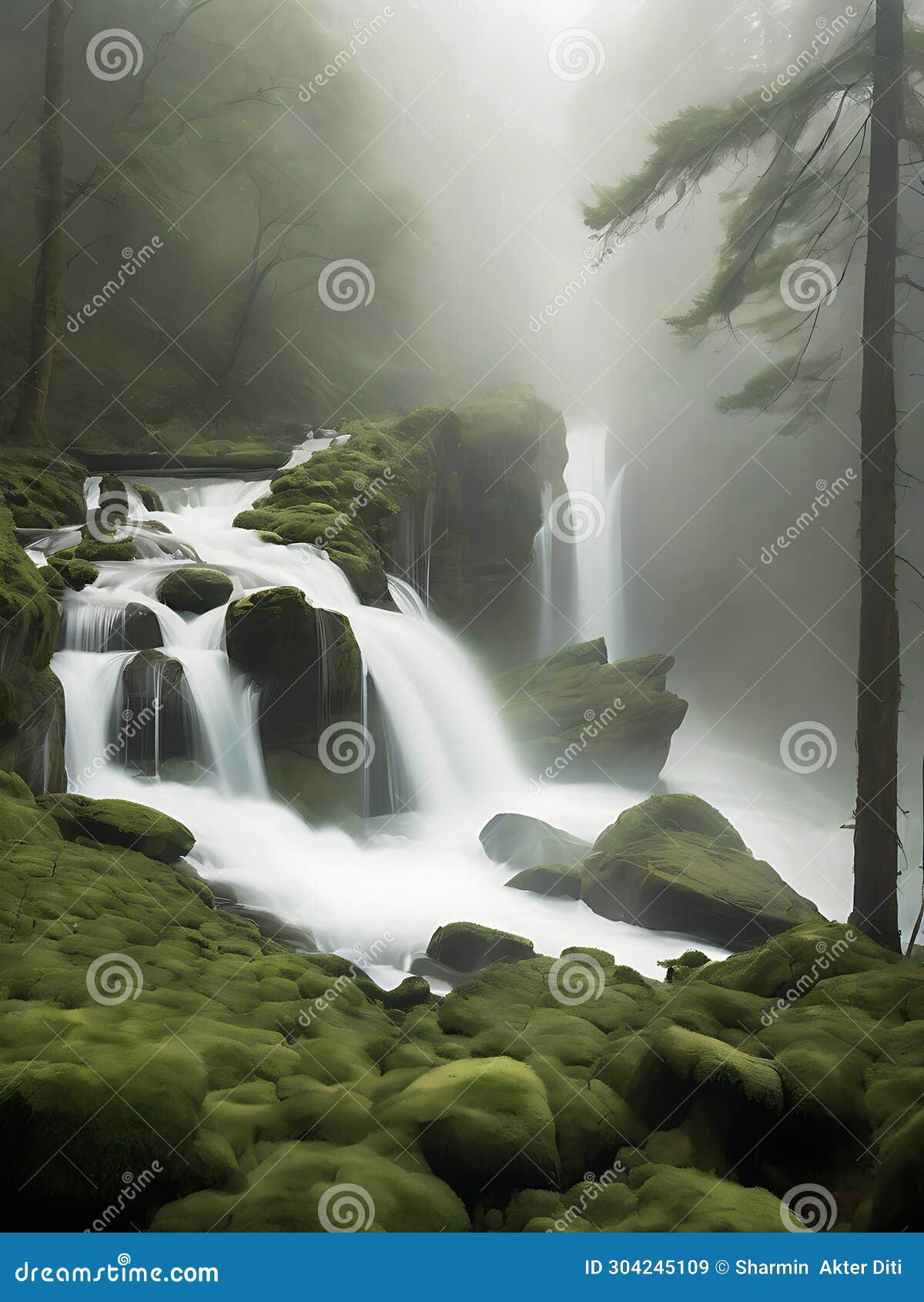 Towering Waterfalls Cascade Down Moss-covered Cliffs. Stock Image ...