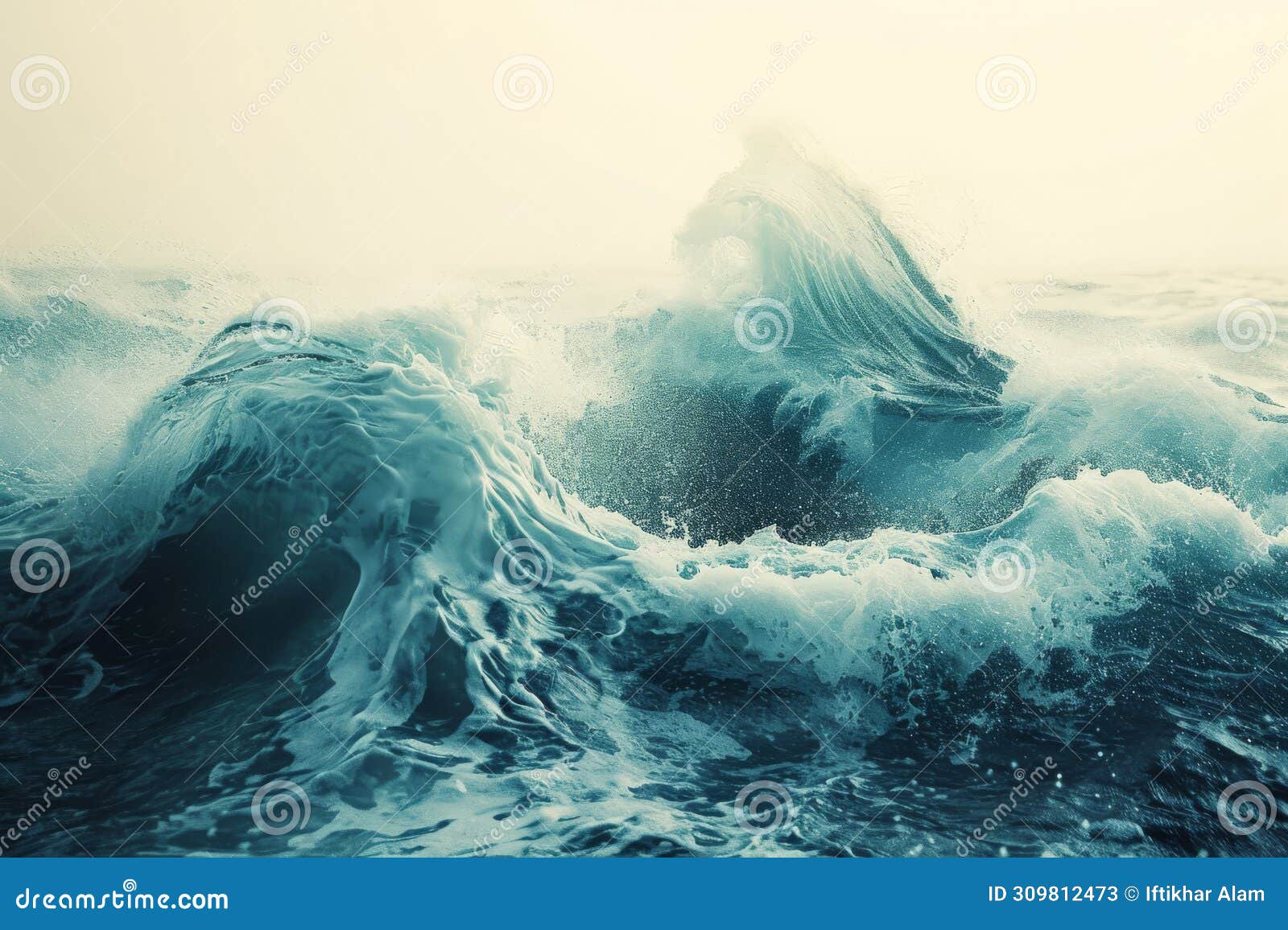 A Towering Wave Forcefully Crashes in the Expansive Ocean, Creating a ...