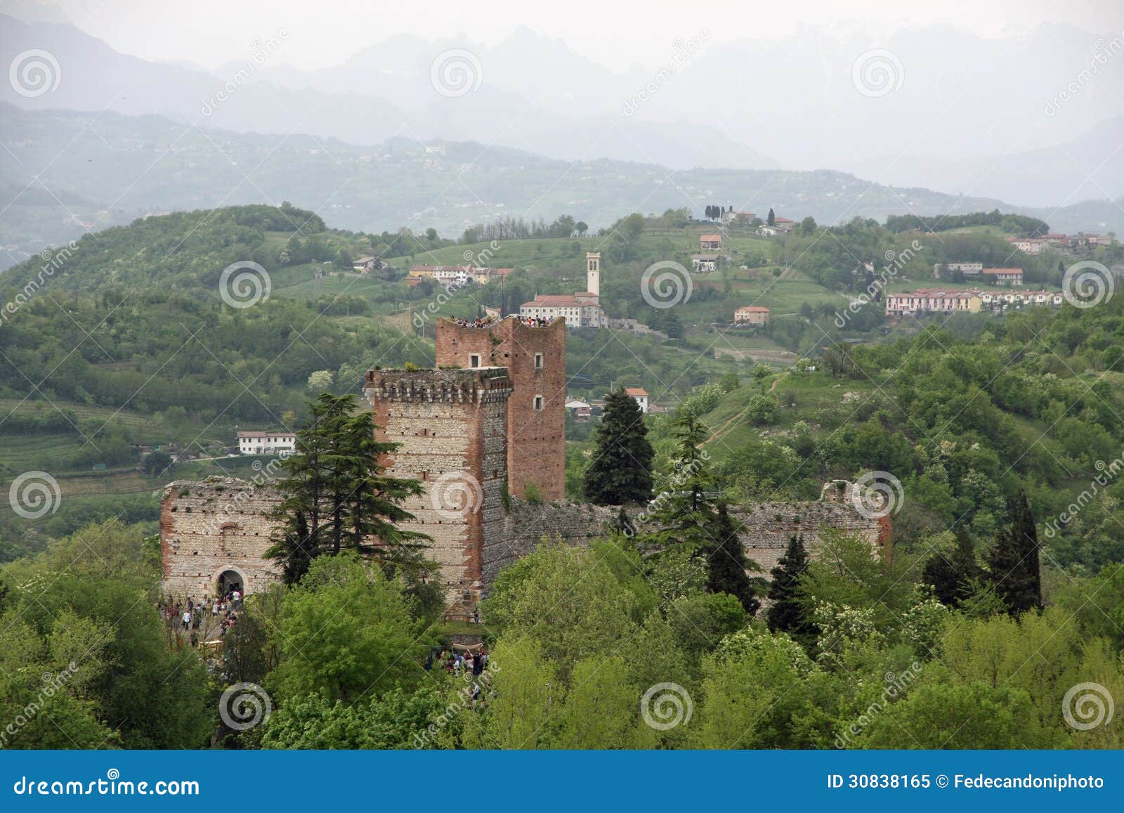 Towers of the Castle of Romeo and the Surrounding Hills Stock Image ...
