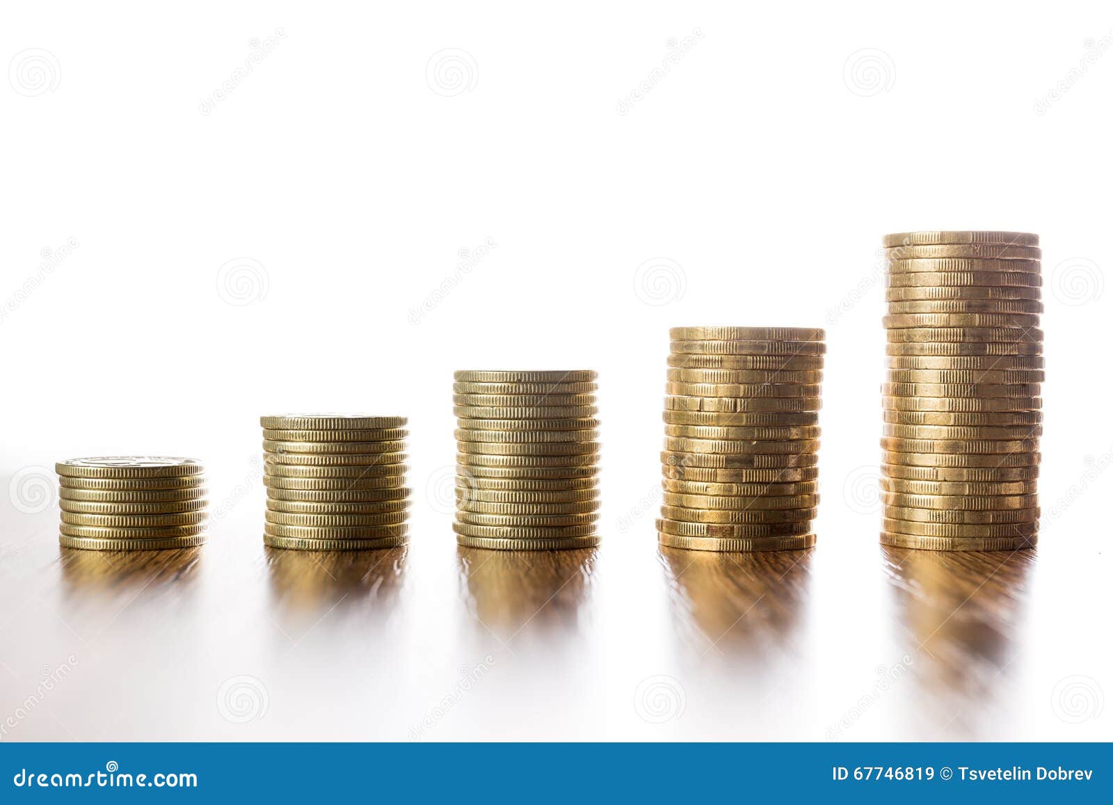 Towers of Coins on Wooden Table Stock Image - Image of expense ...