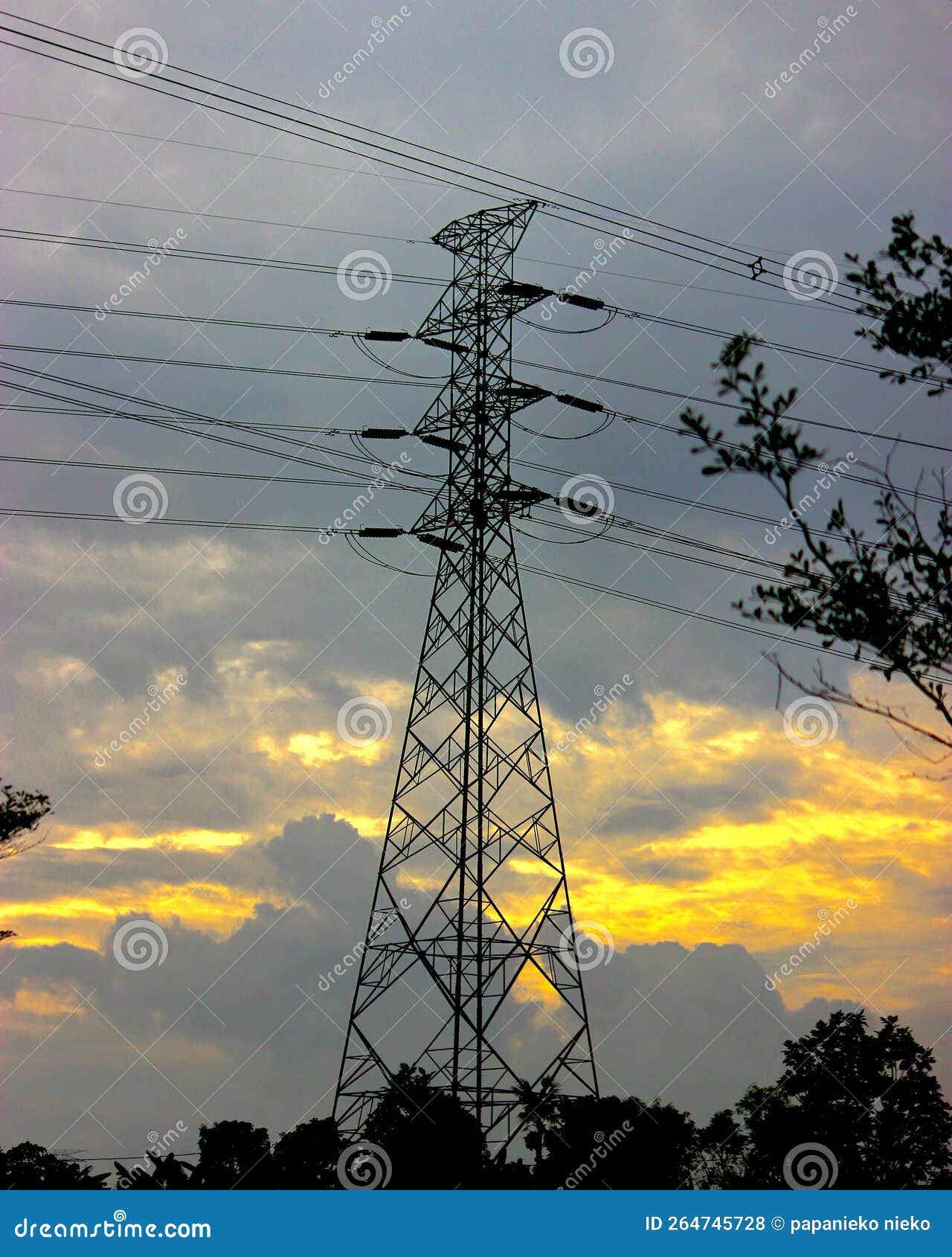 Towers and power lines stock photo. Image of current - 264745728