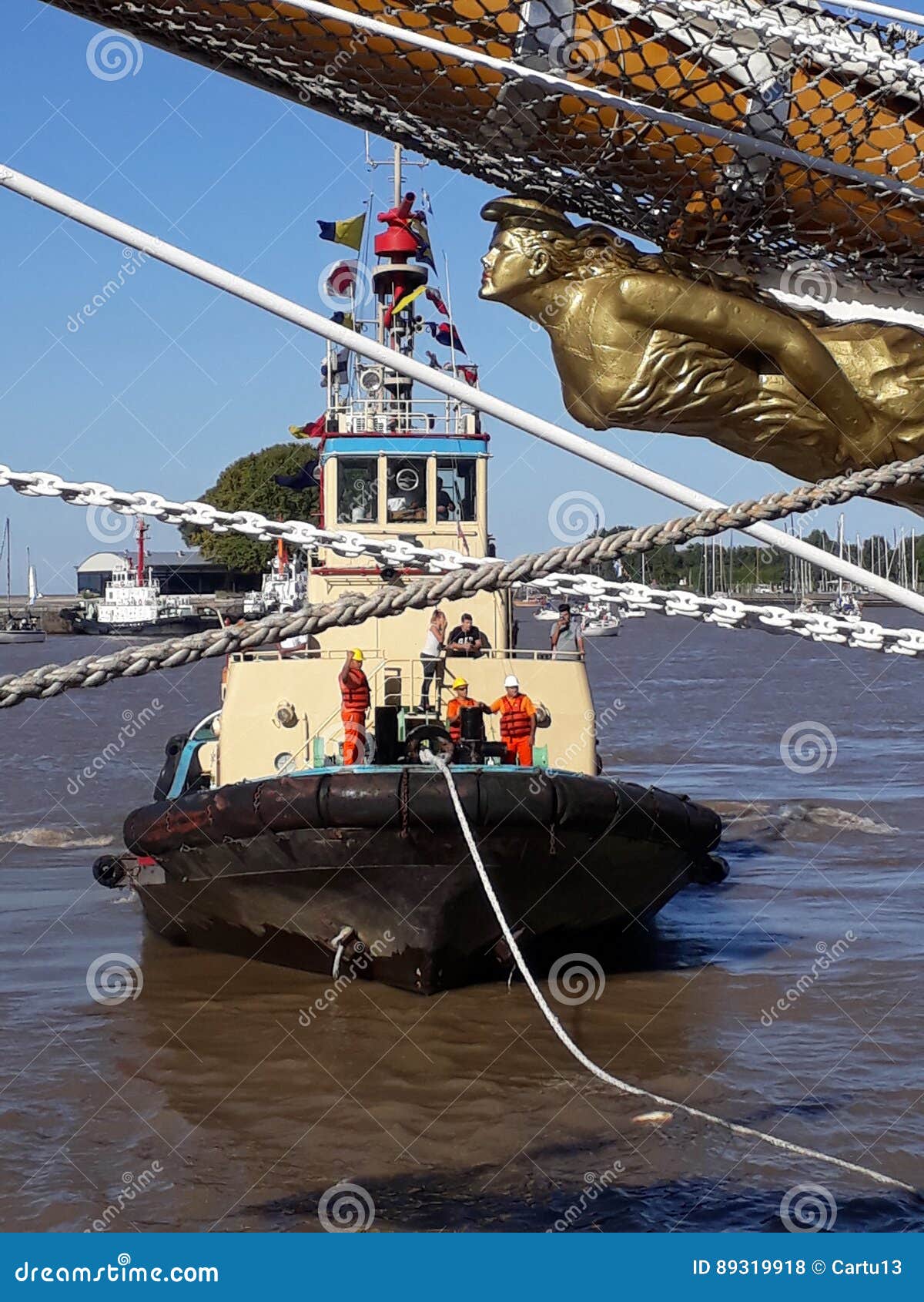 Towing Ship On Waterway Editorial Image | CartoonDealer.com #58698004