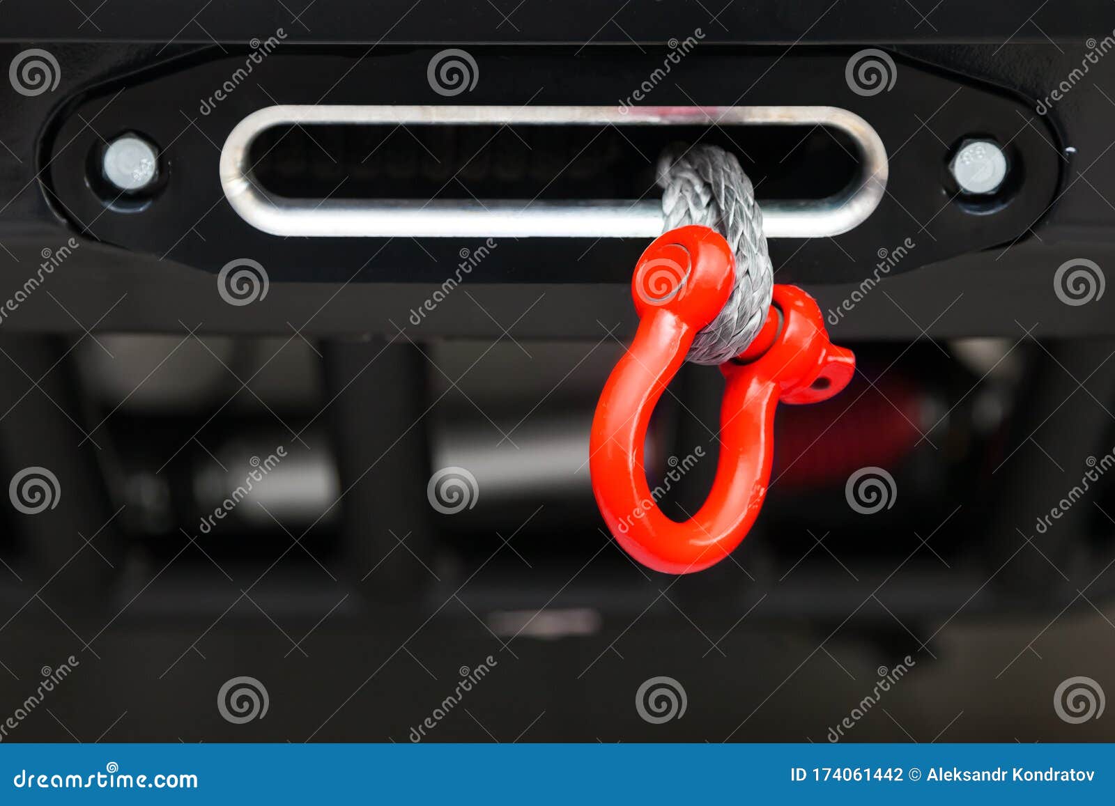A Towing Winch with a Shackle and a Loop on a Metal Cable Mounted on a ...
