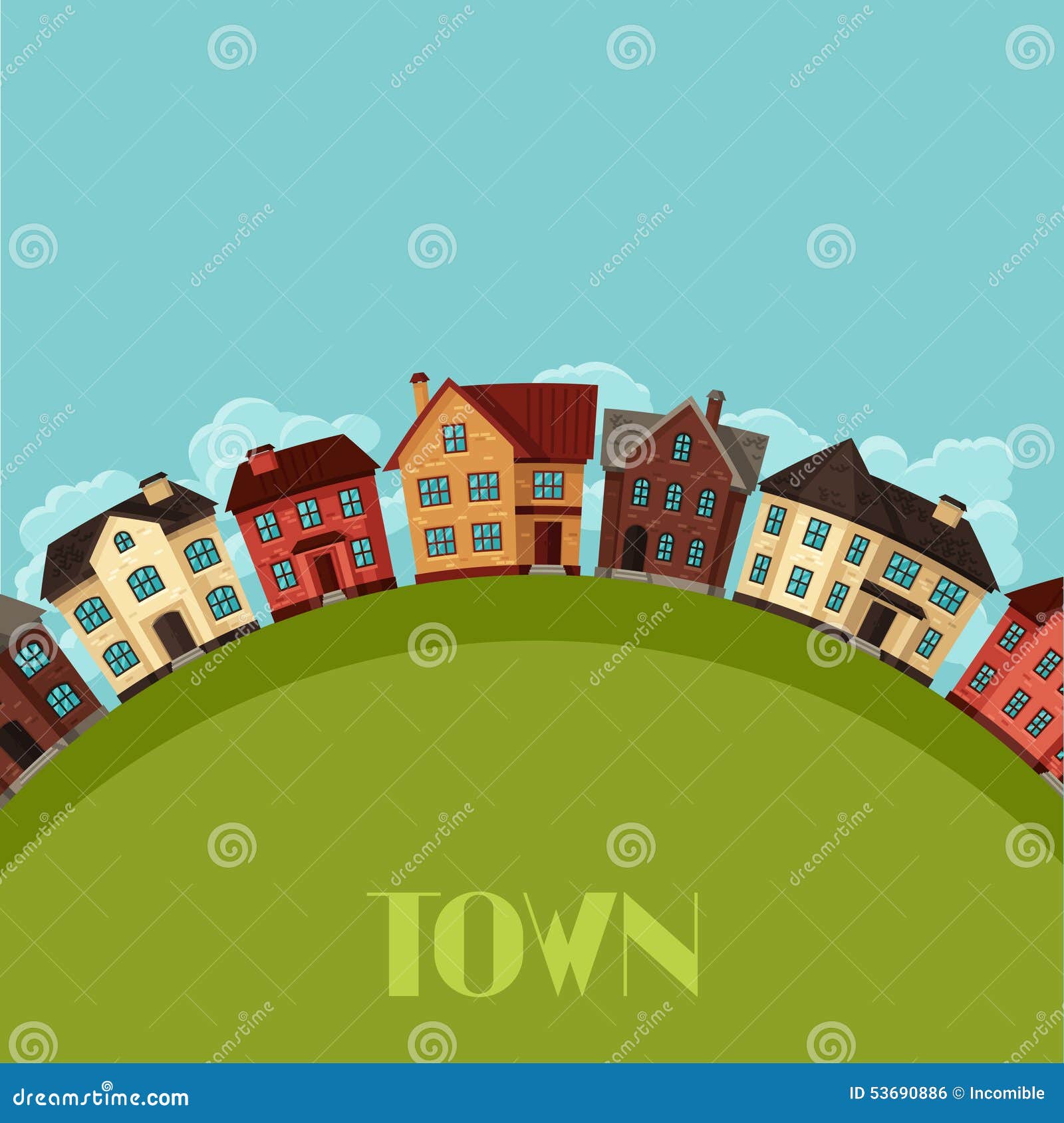 Town Background Design with Cottages and Houses Stock Vector ...