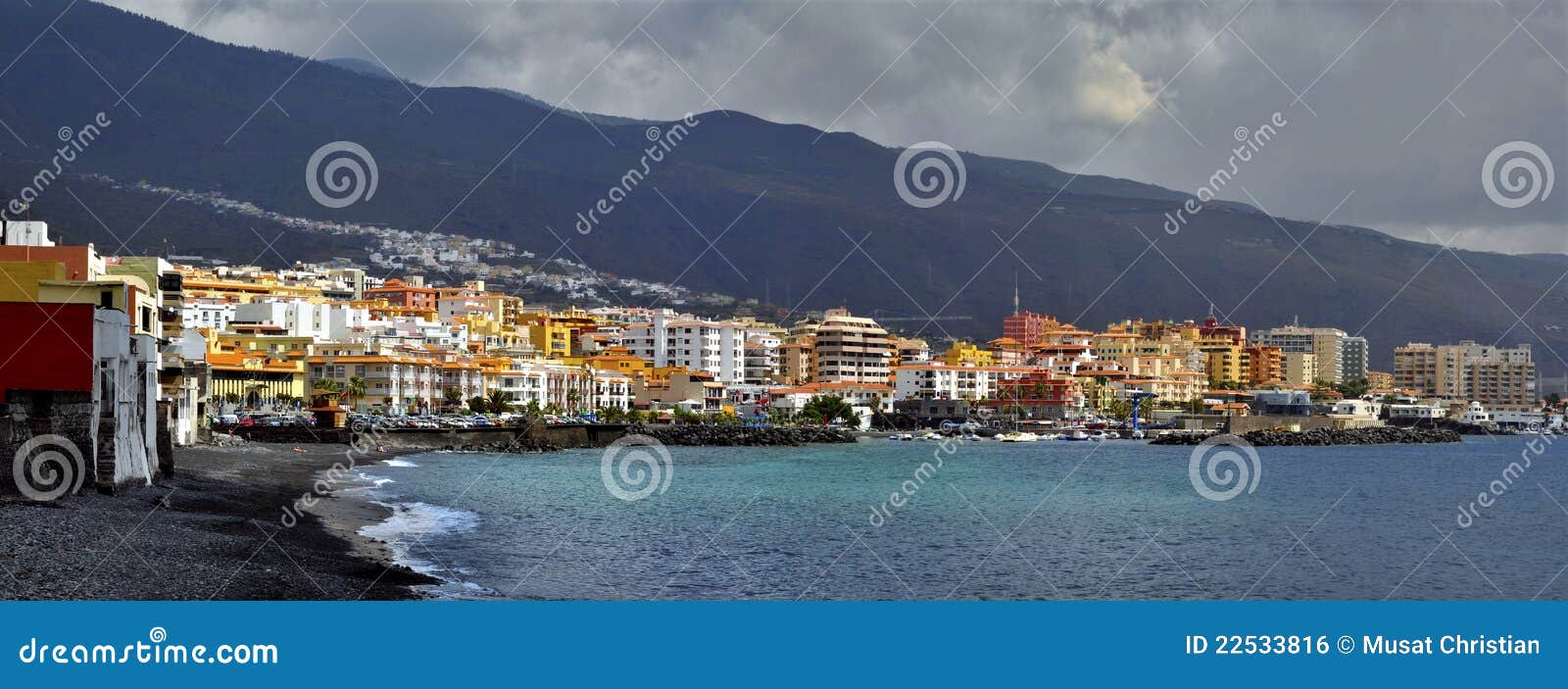 Town and Beach of Candelaria at Tenerife Stock Photo - Image of black ...