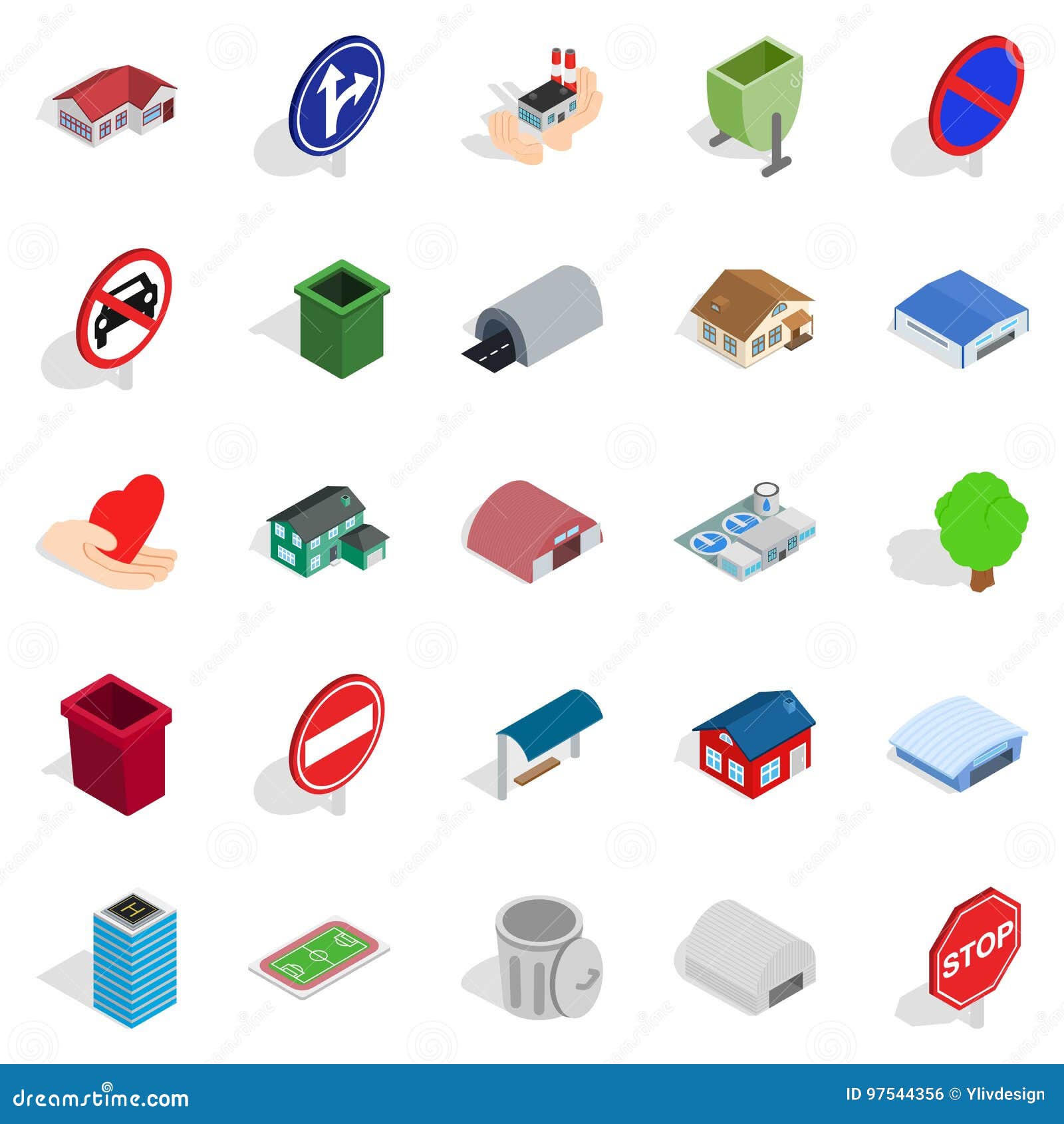 Town Buildings Icons Set, Isometric Style Stock Vector - Illustration ...