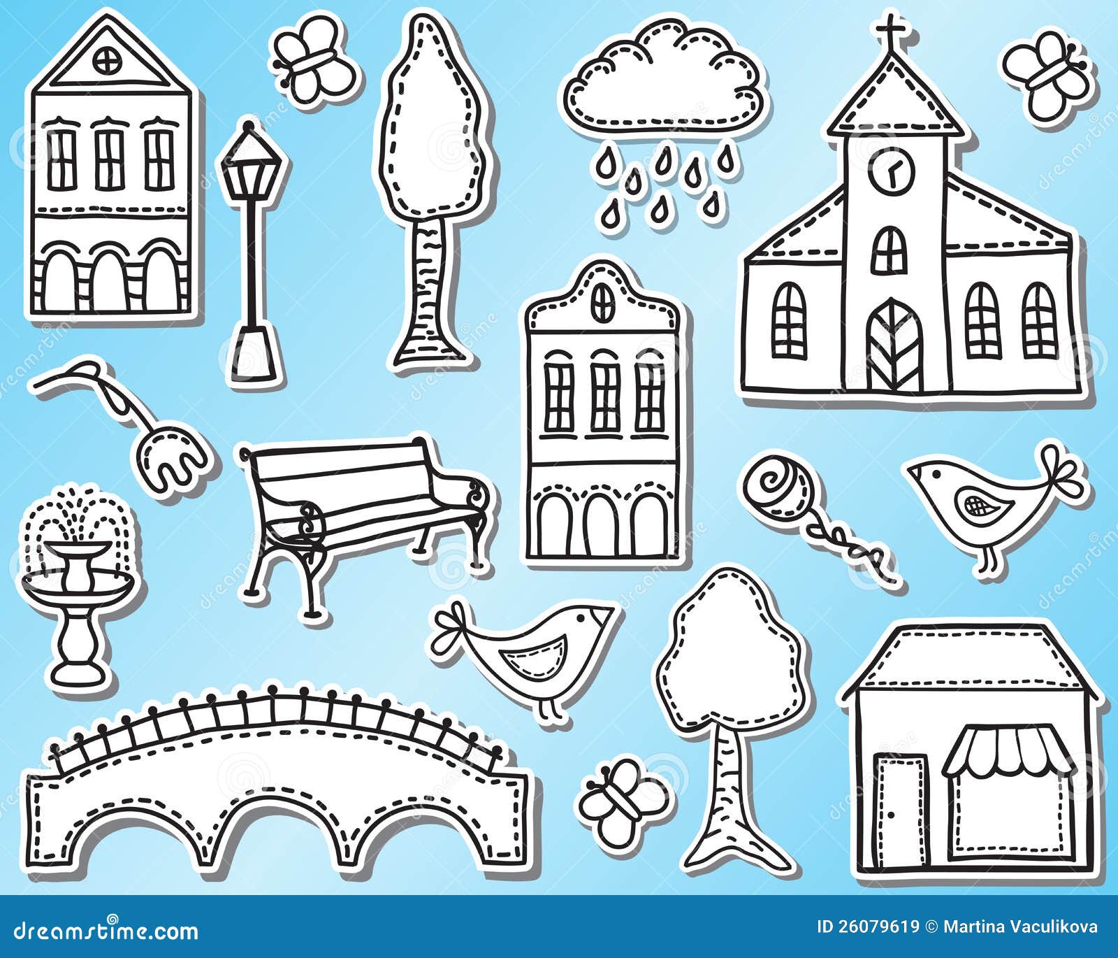 Town or City Design Elements Stock Vector - Illustration of fountain ...