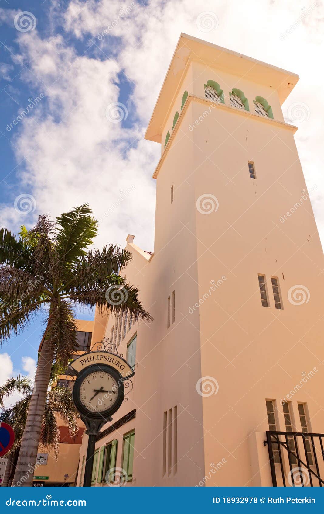 Town Clock of Philipsburg, St. Maarten, Caribbean Stock Photo - Image ...