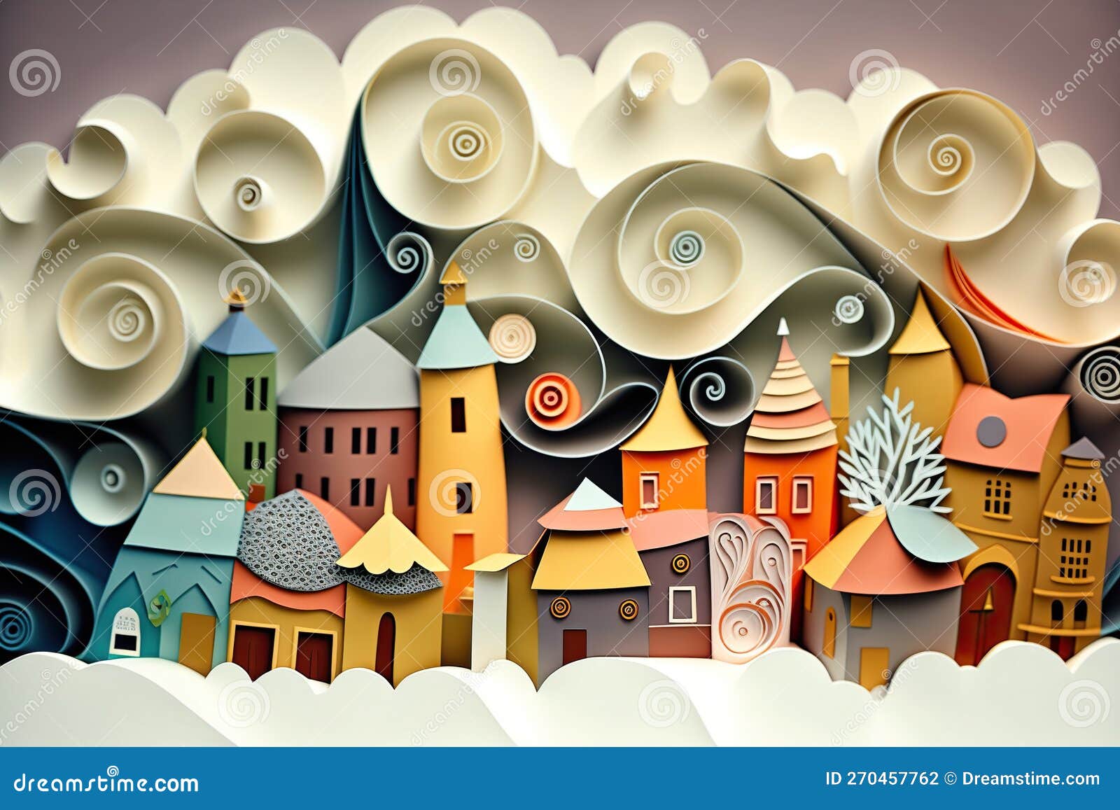 Town in Cloud Pattern Paper Quilling, Created with Generative AI ...