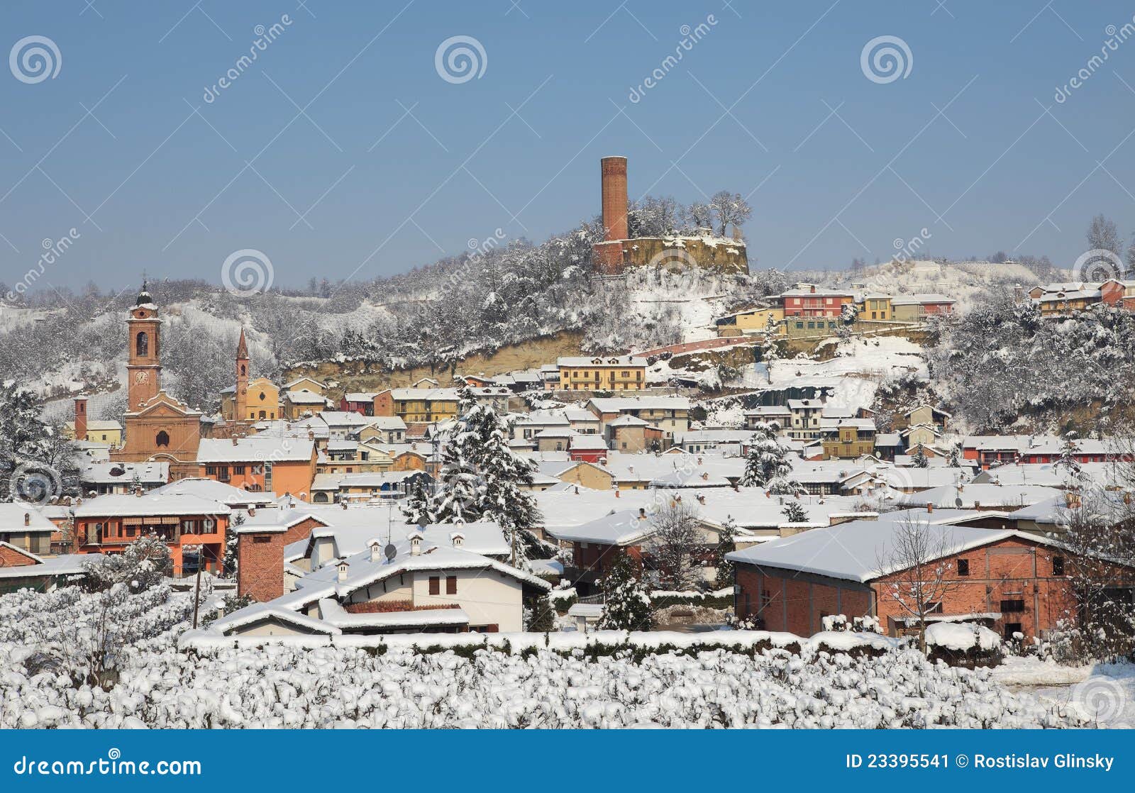 Town Covered with Snow. Corneliano D Alba, Italy. Stock Image - Image ...