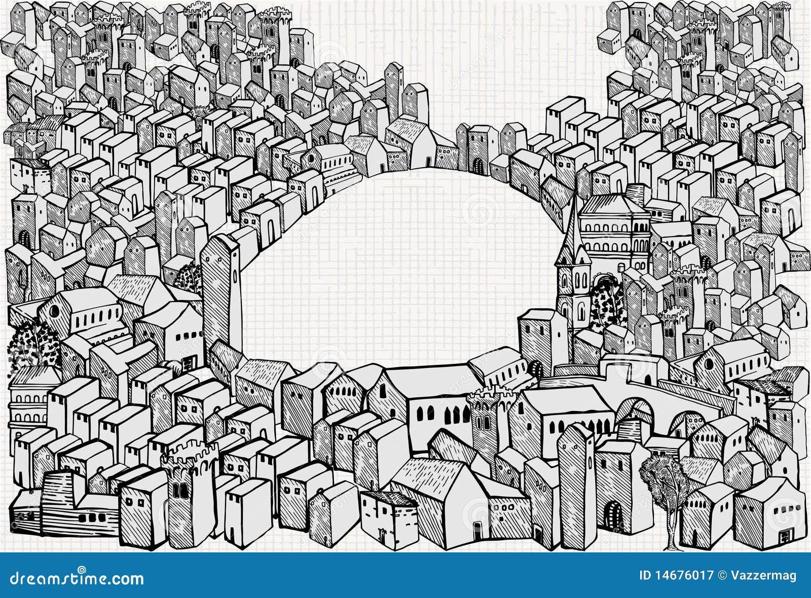 Town drawing stock illustration. Illustration of graphic - 14676017