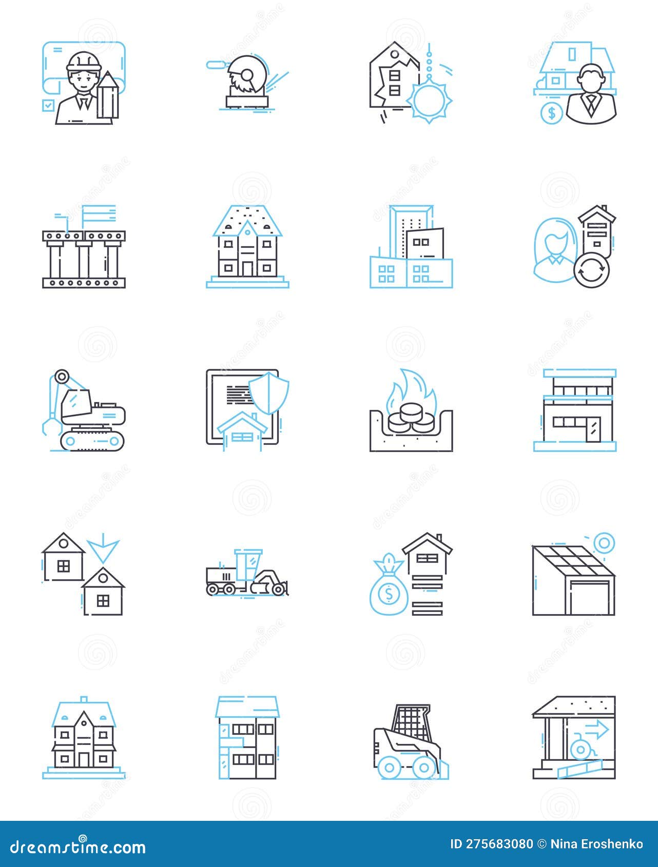 Town Expansion Linear Icons Set. Growth, Development, Urbanization ...