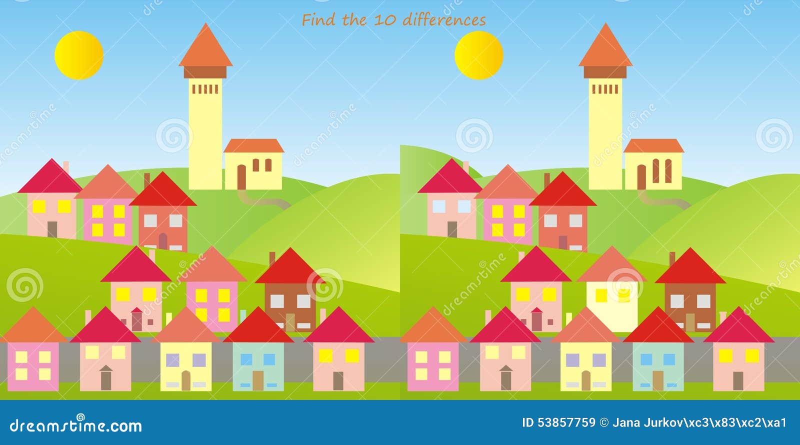 Toy Town Find The Differences Picture Puzzle And Coloring Page Vector ...