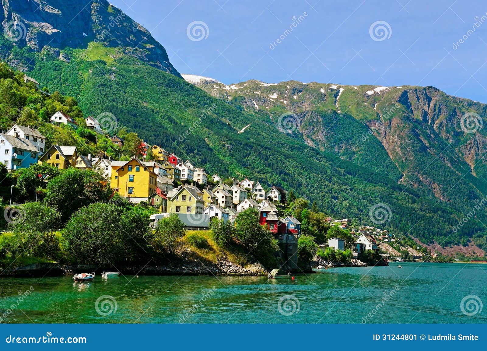 Town at the fjord. stock image. Image of rural, norway - 31244801
