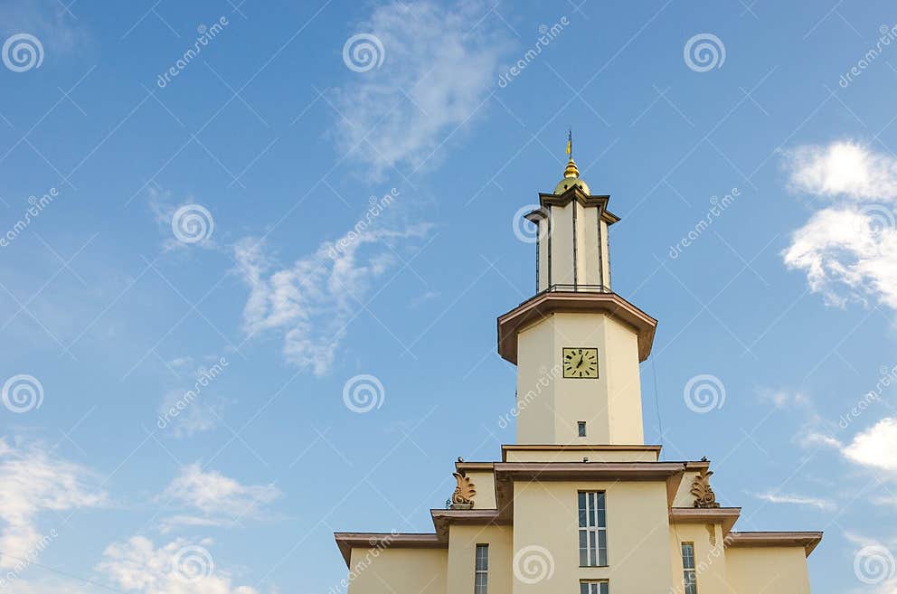 Town Hall on the Blue Sky Background. Stock Photo - Image of hall ...