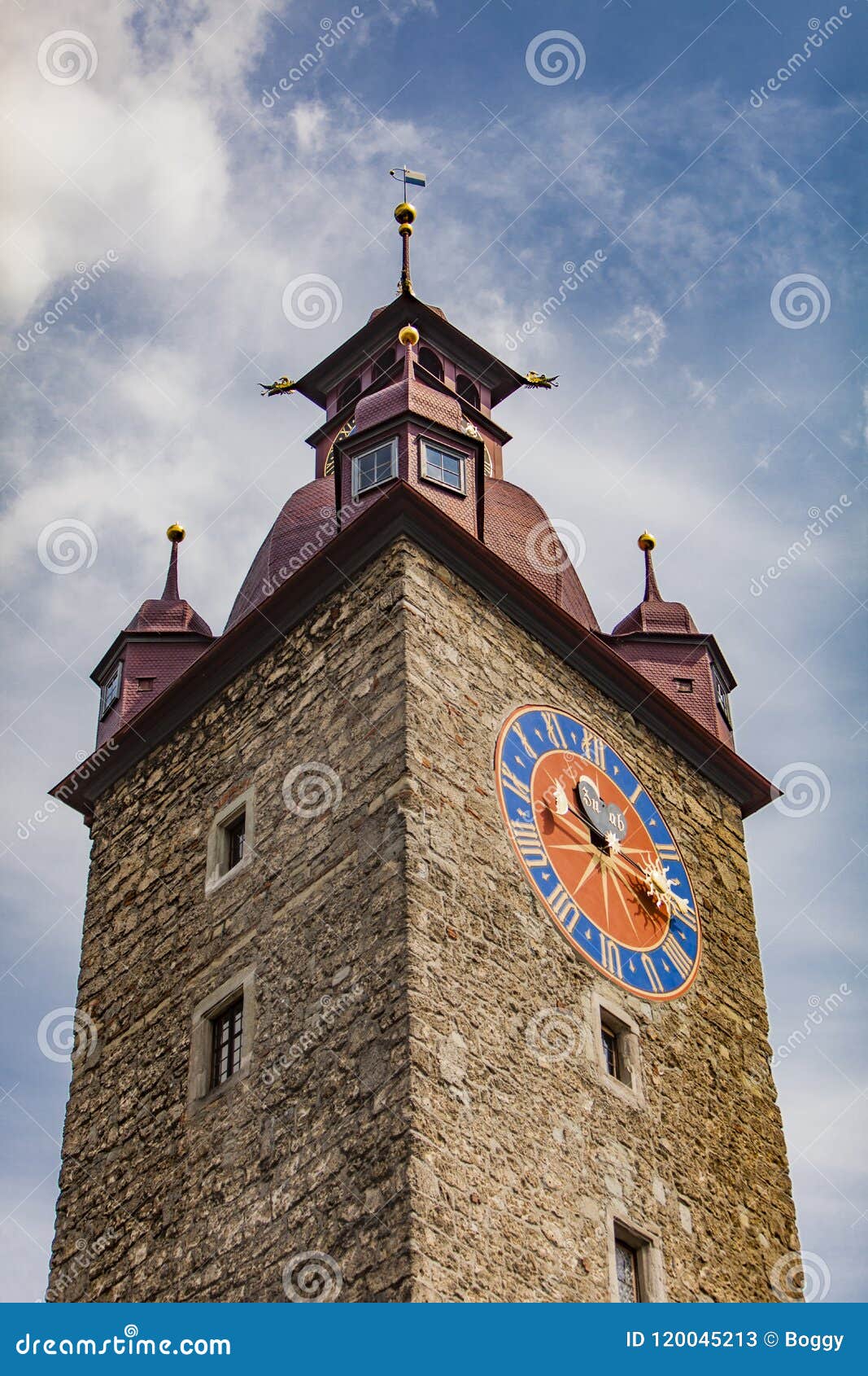 Town Hall Clock Tower in Lucerne, Switzerland Stock Image - Image of ...