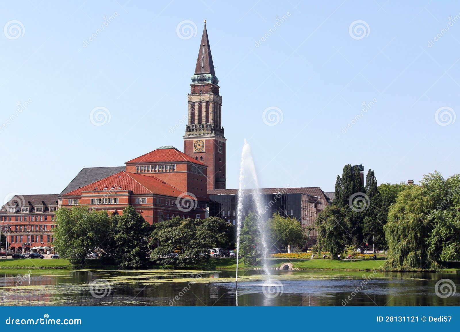 Town hall of Kiel stock image. Image of tower, fountain - 28131121