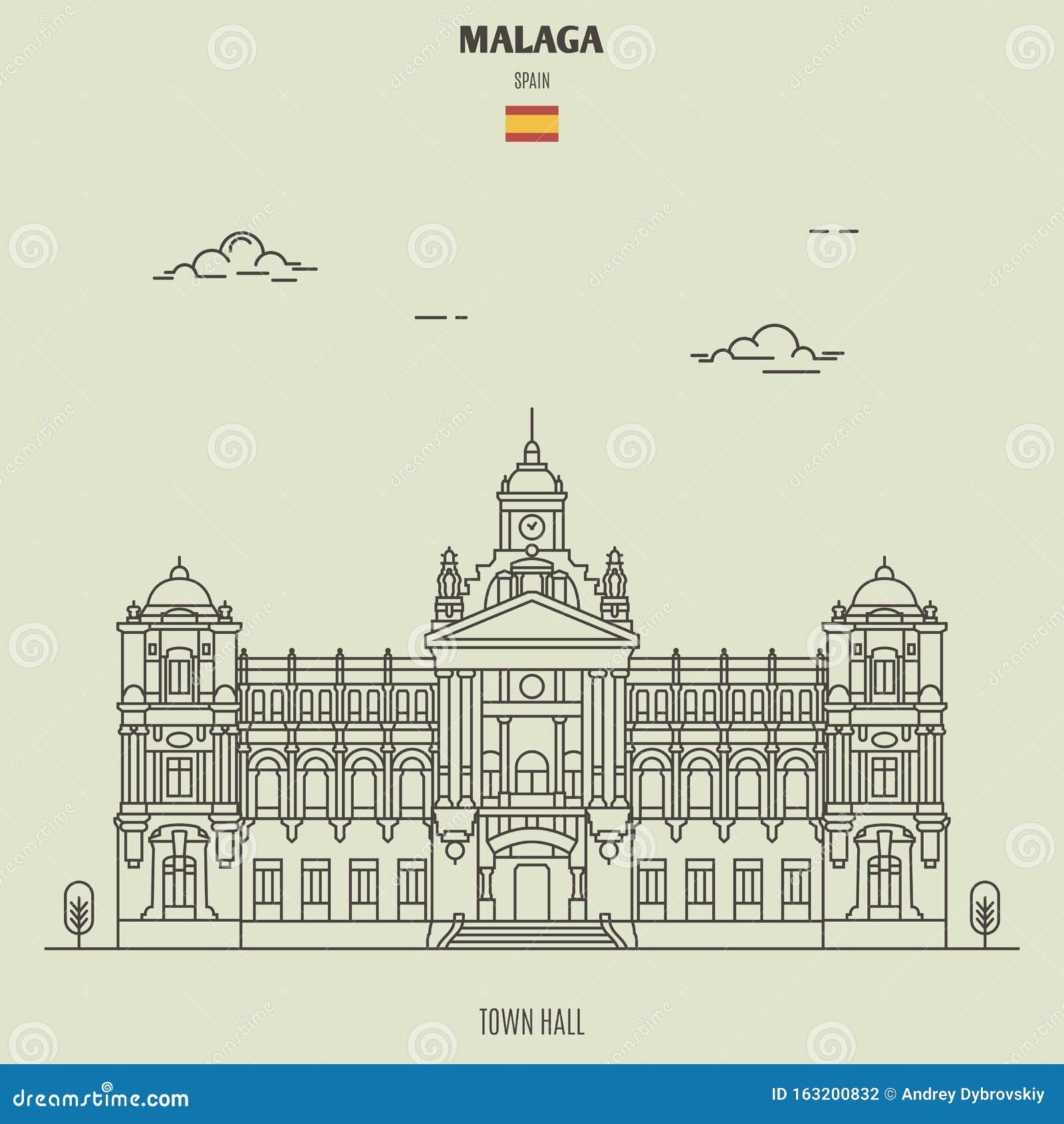 Town Hall in Malaga, Spain. Landmark Icon Stock Vector - Illustration ...