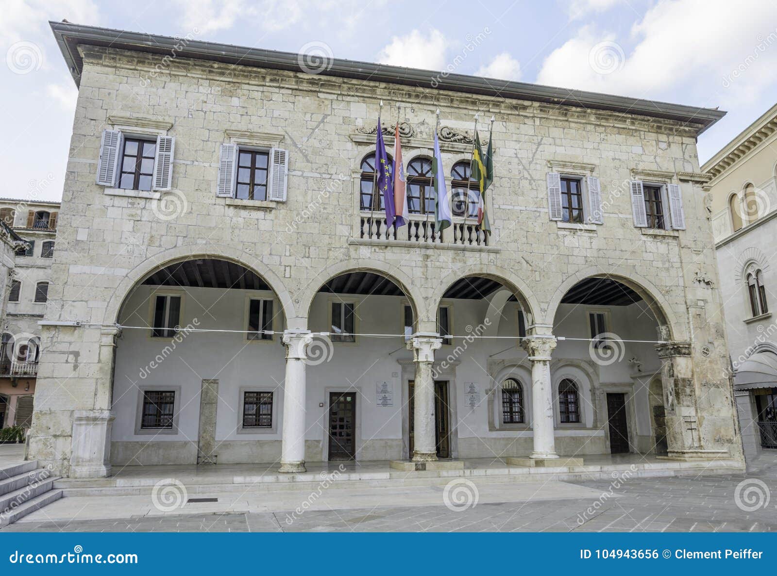 Town hall in Pula city stock photo. Image of style, city - 104943656