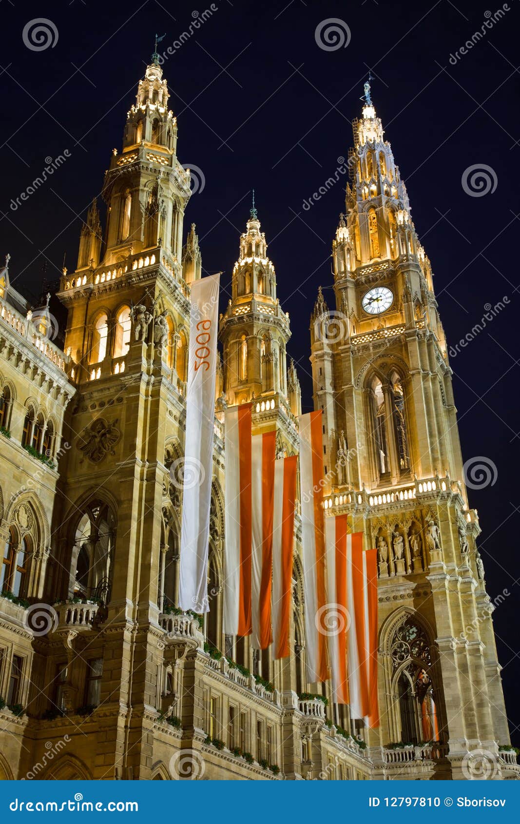 Town Hall in Vienna at Night Stock Photo - Image of landmark ...