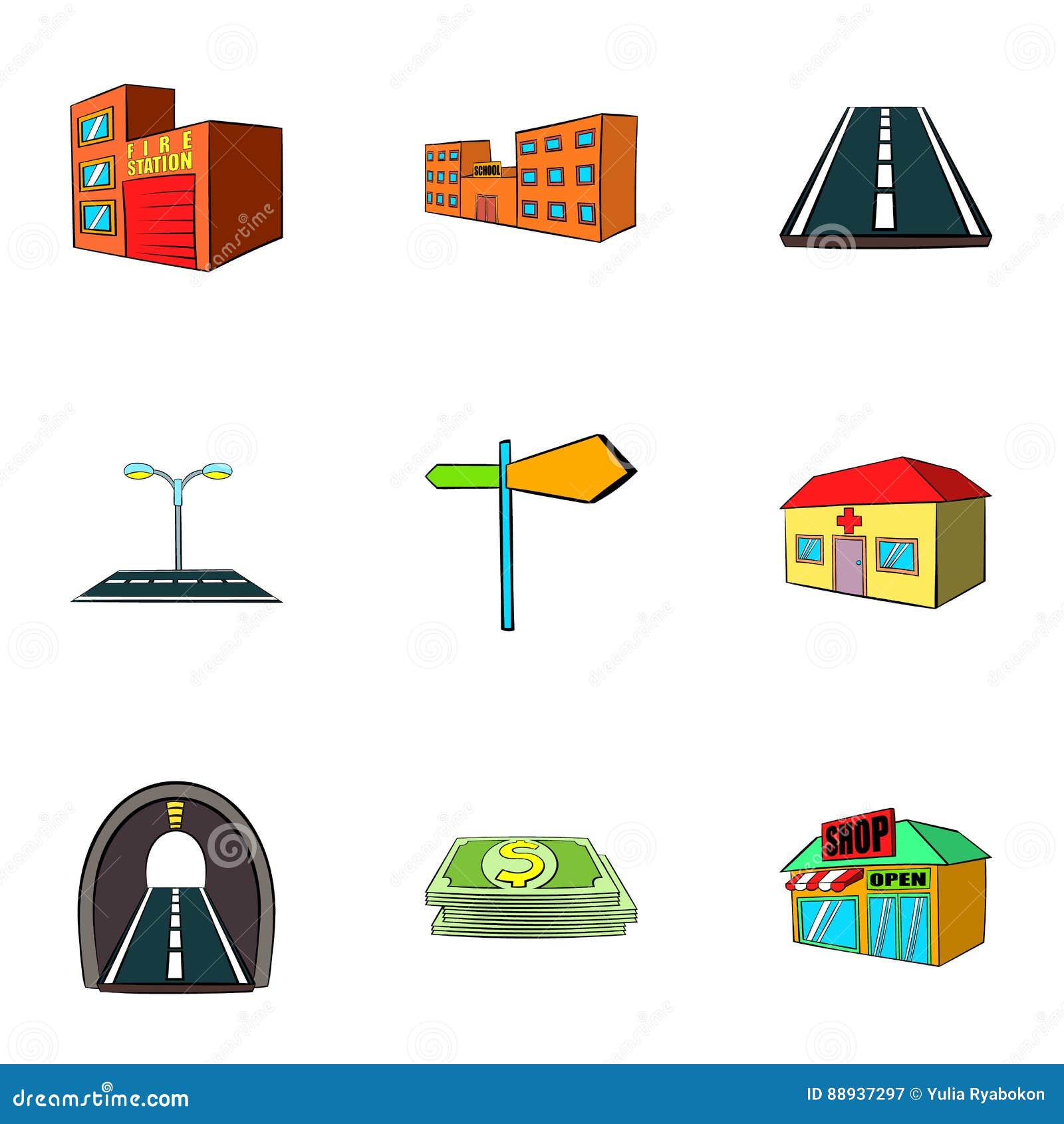 Town Icons Set, Cartoon Style Stock Vector - Illustration of logo ...