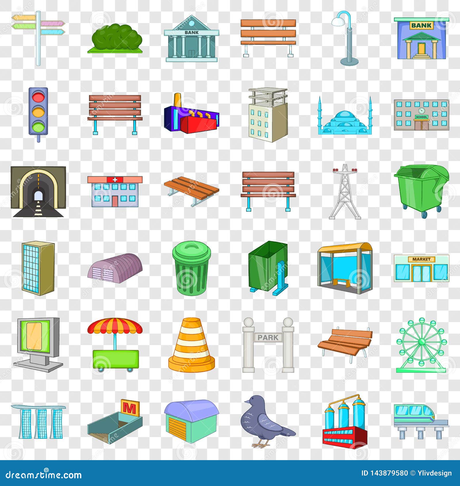 Town Icons Set, Cartoon Style Stock Vector - Illustration of sign ...
