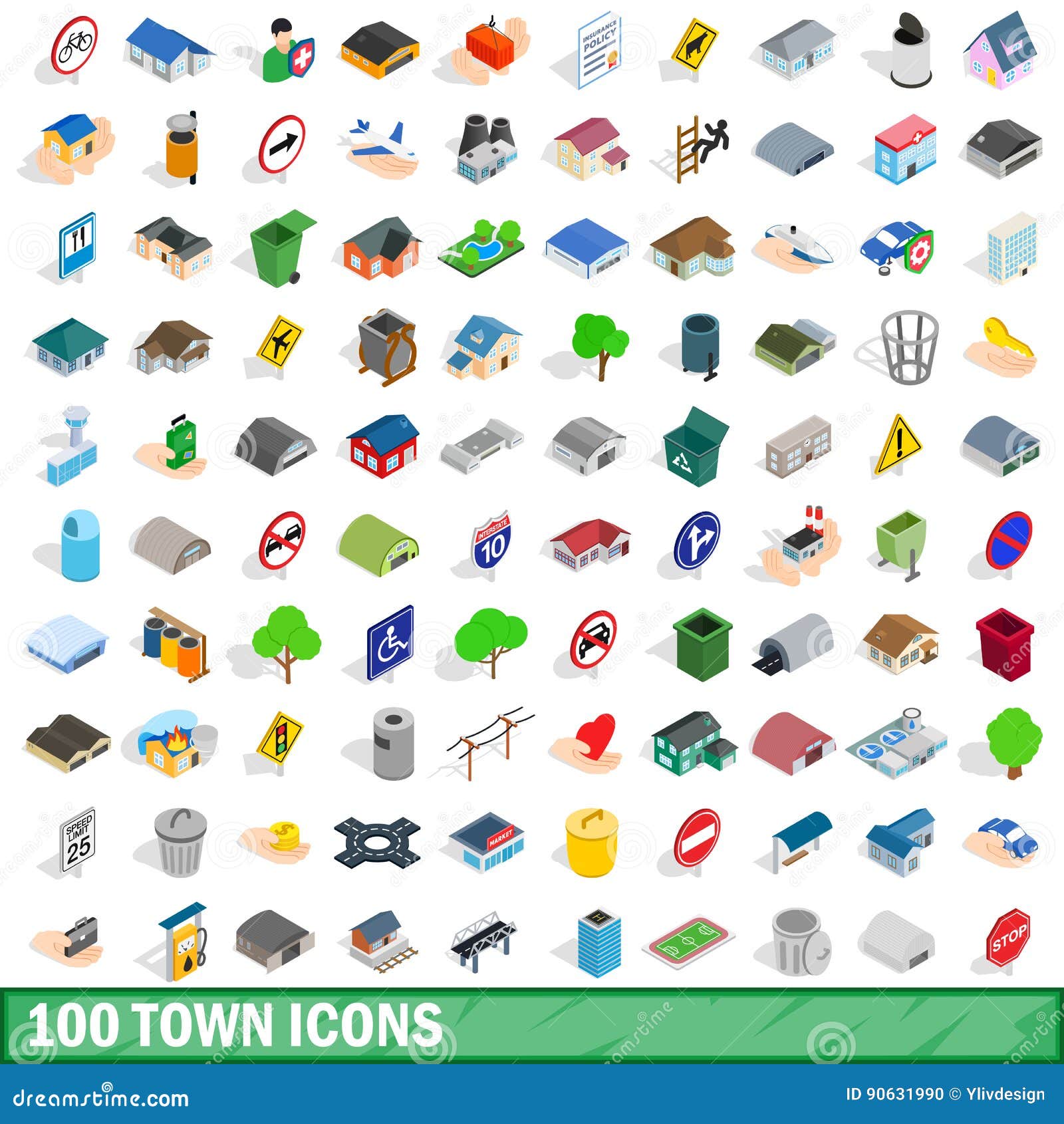 100 Town Icons Set, Isometric 3d Style Stock Vector - Illustration of ...