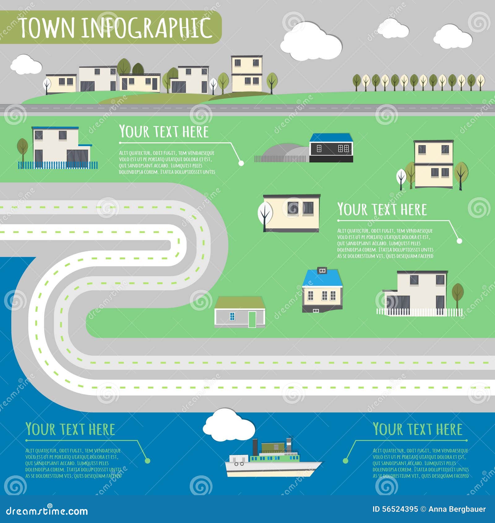 Town infographics stock vector. Illustration of diagram - 56524395