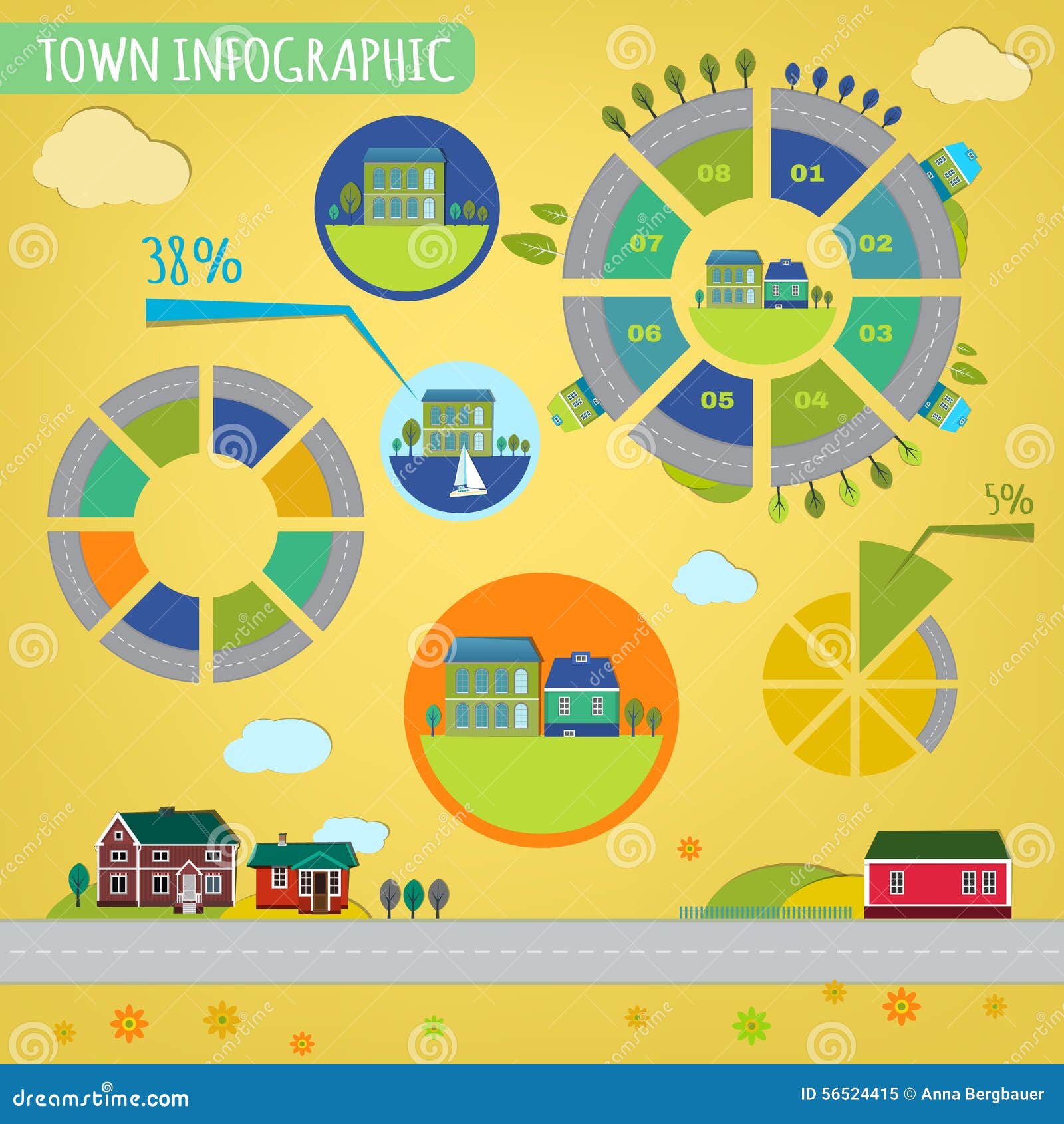 Town infographics stock vector. Illustration of nature - 56524415