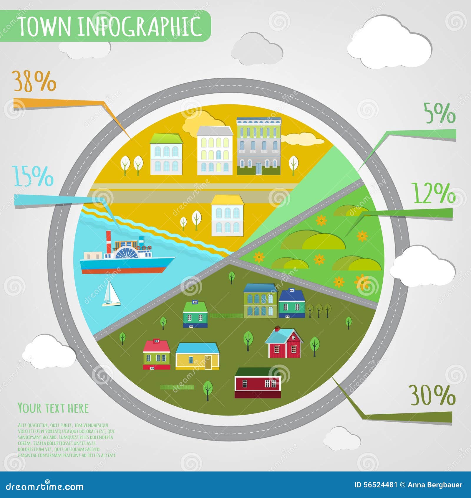 Town infographics stock vector. Illustration of diagram - 56524481
