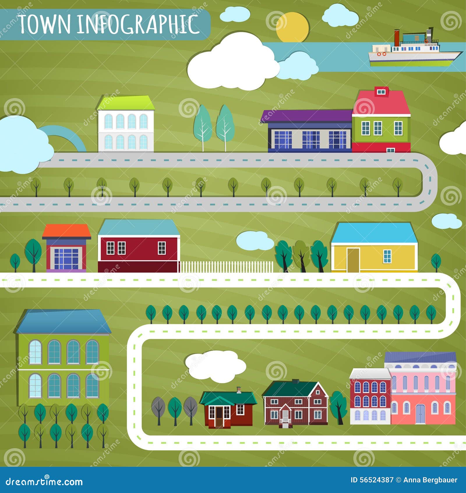 Town infographics stock vector. Illustration of element - 56524387