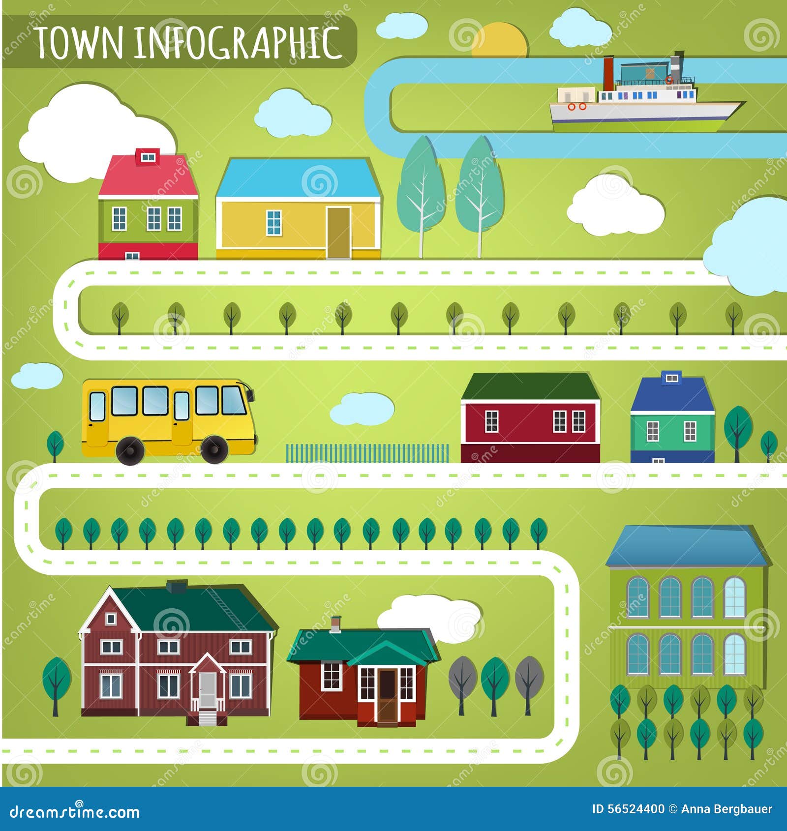 Town infographics stock vector. Illustration of architecture - 56524400