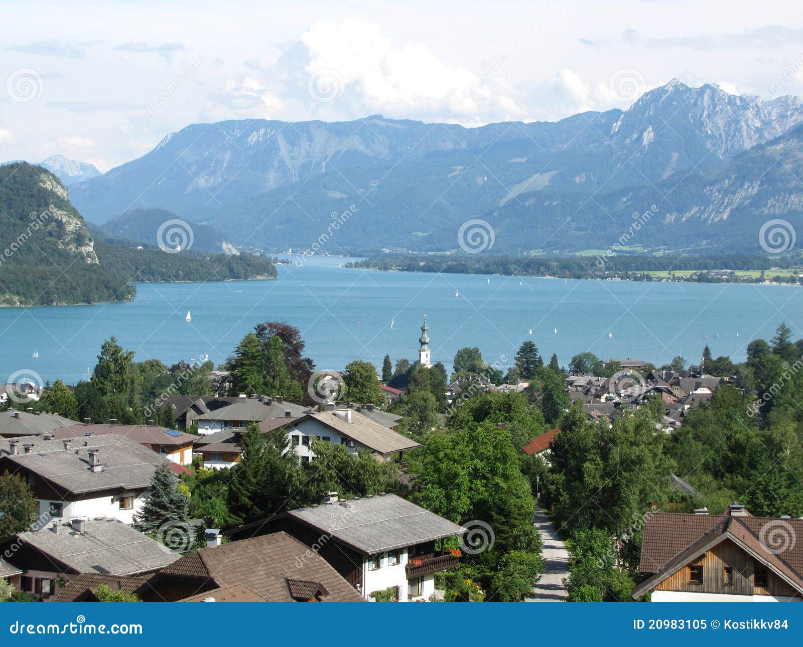 Town on the lake stock image. Image of nature, mountains - 20983105