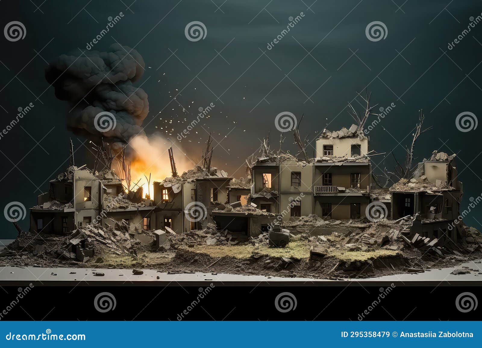 Town Left in Ruins after Destructive Conflict Stock Illustration ...