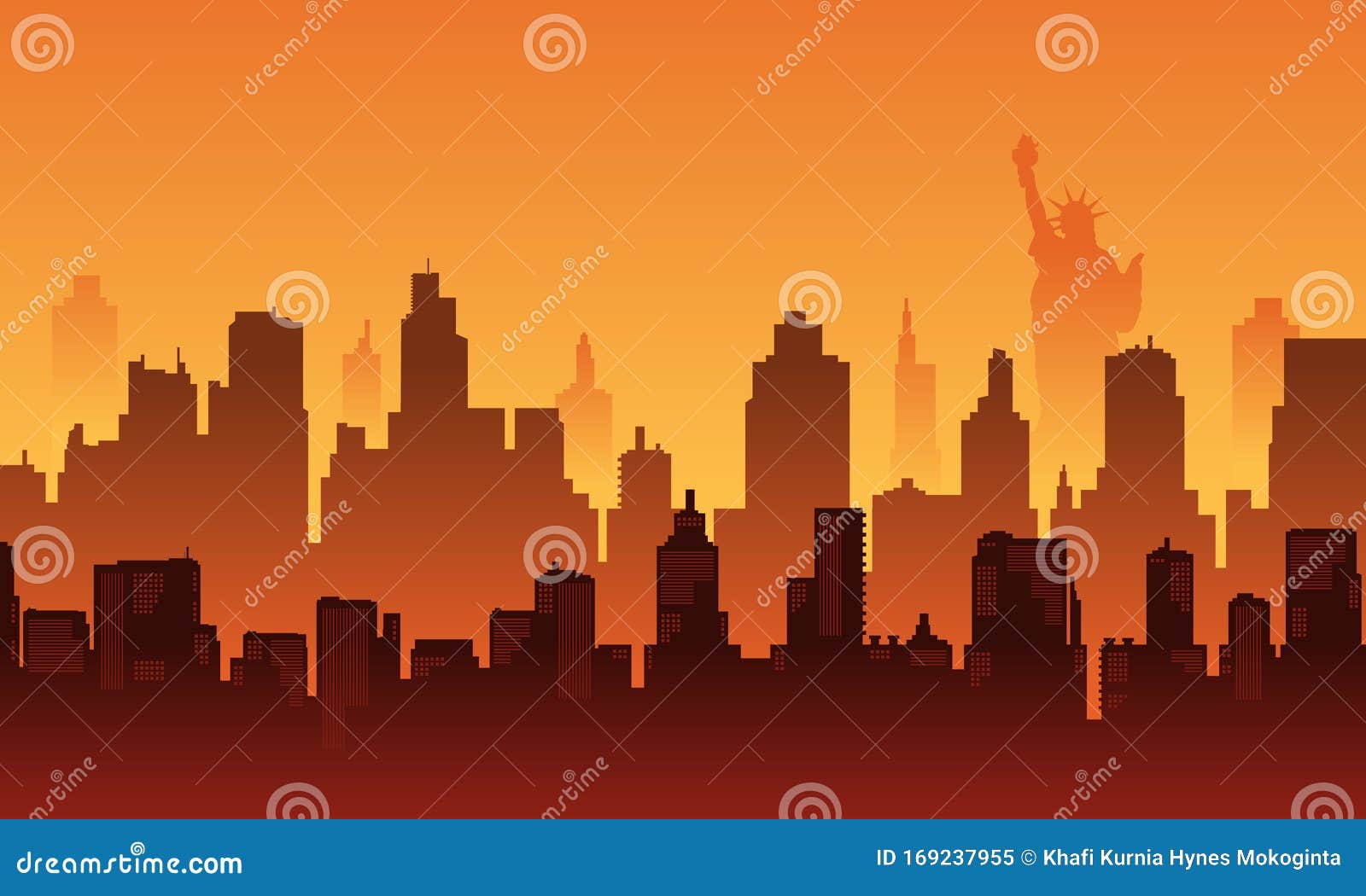Town of Liberty City Silhouette in Afternoon Stock Illustration ...