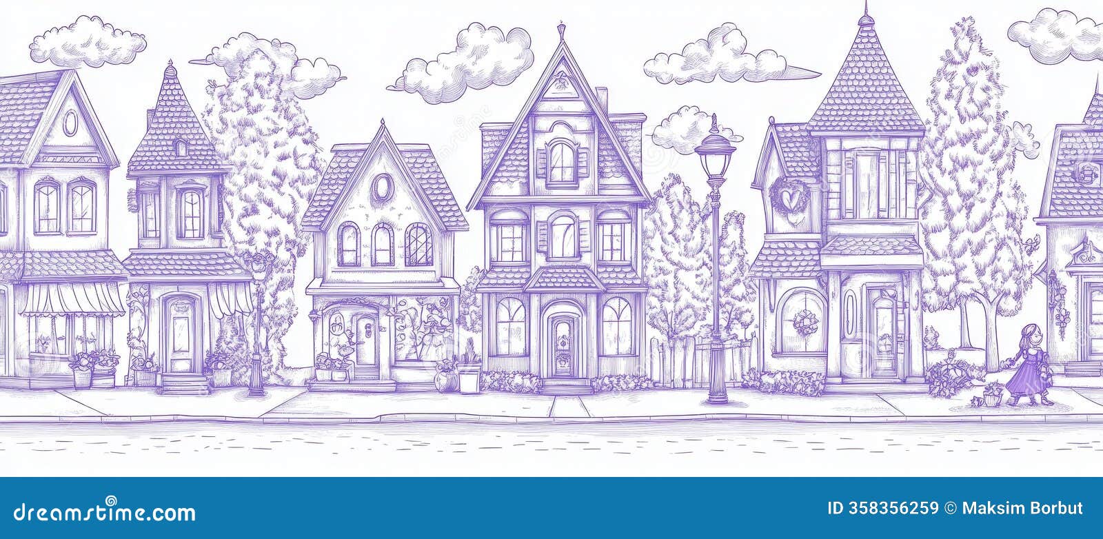 Town Life Depicted in a Modern Thin Line Design Style Illustration ...