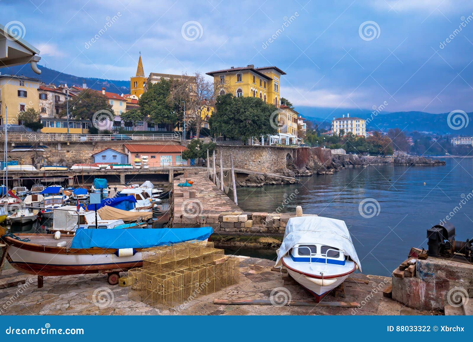 Town of Lovran Waterfront View Stock Photo - Image of architecture ...
