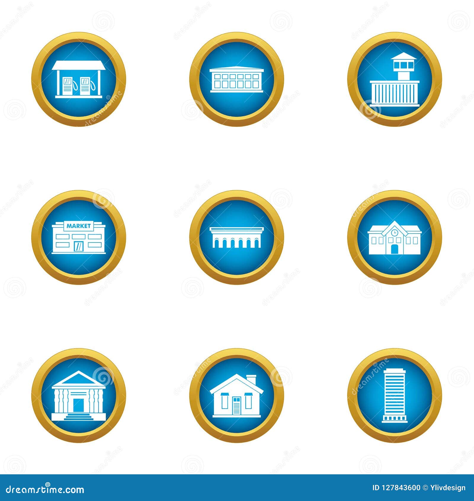 Town Planning Icons Set, Flat Style Stock Vector - Illustration of ...