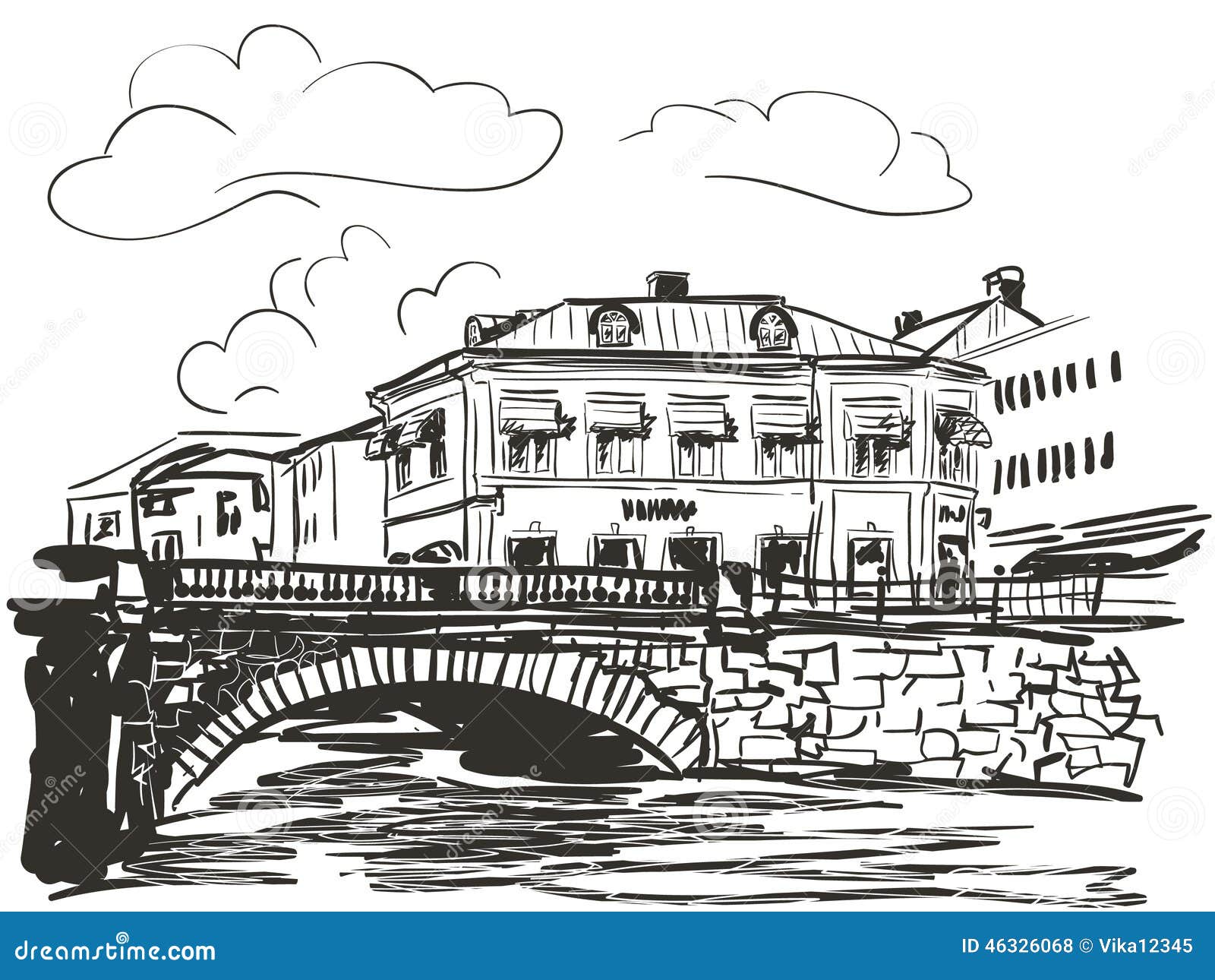 Town riverside sketch stock vector. Illustration of architecture - 46326068