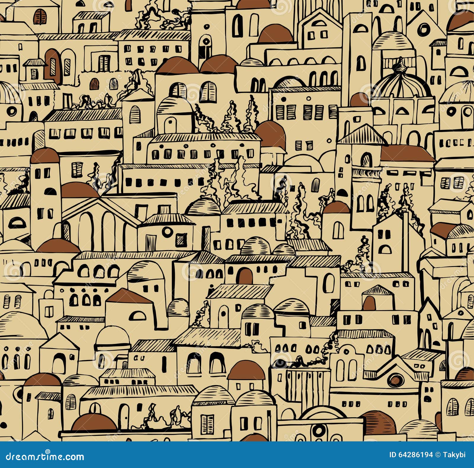 Town Seamless Pattern with Buildings Stock Illustration - Illustration ...