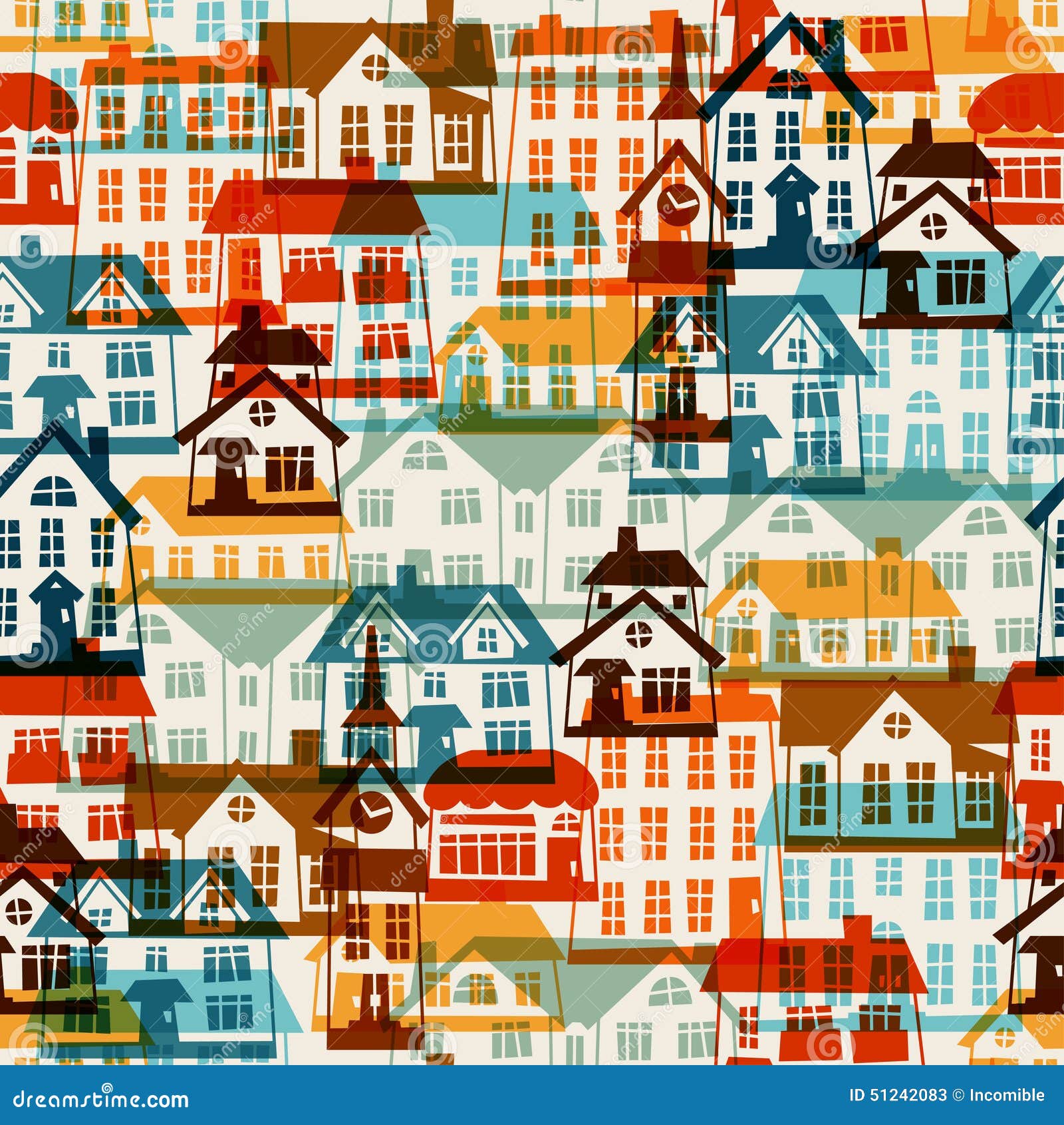 Town Seamless Pattern with Cute Colorful Houses Stock Vector ...