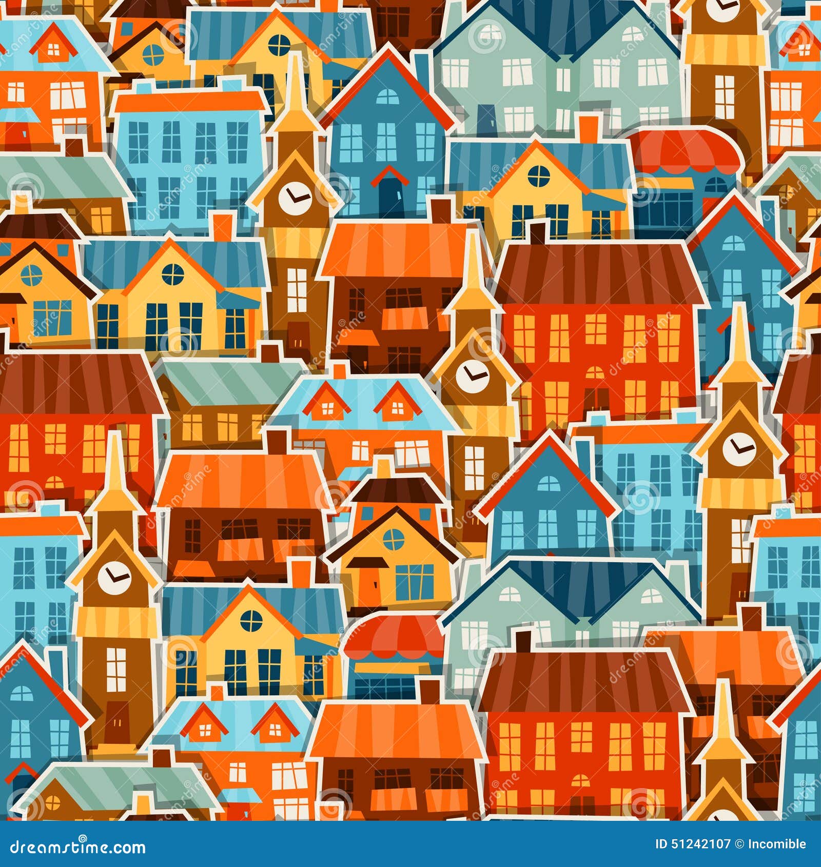 Town Seamless Pattern with Cute Colorful Sticker Stock Vector ...