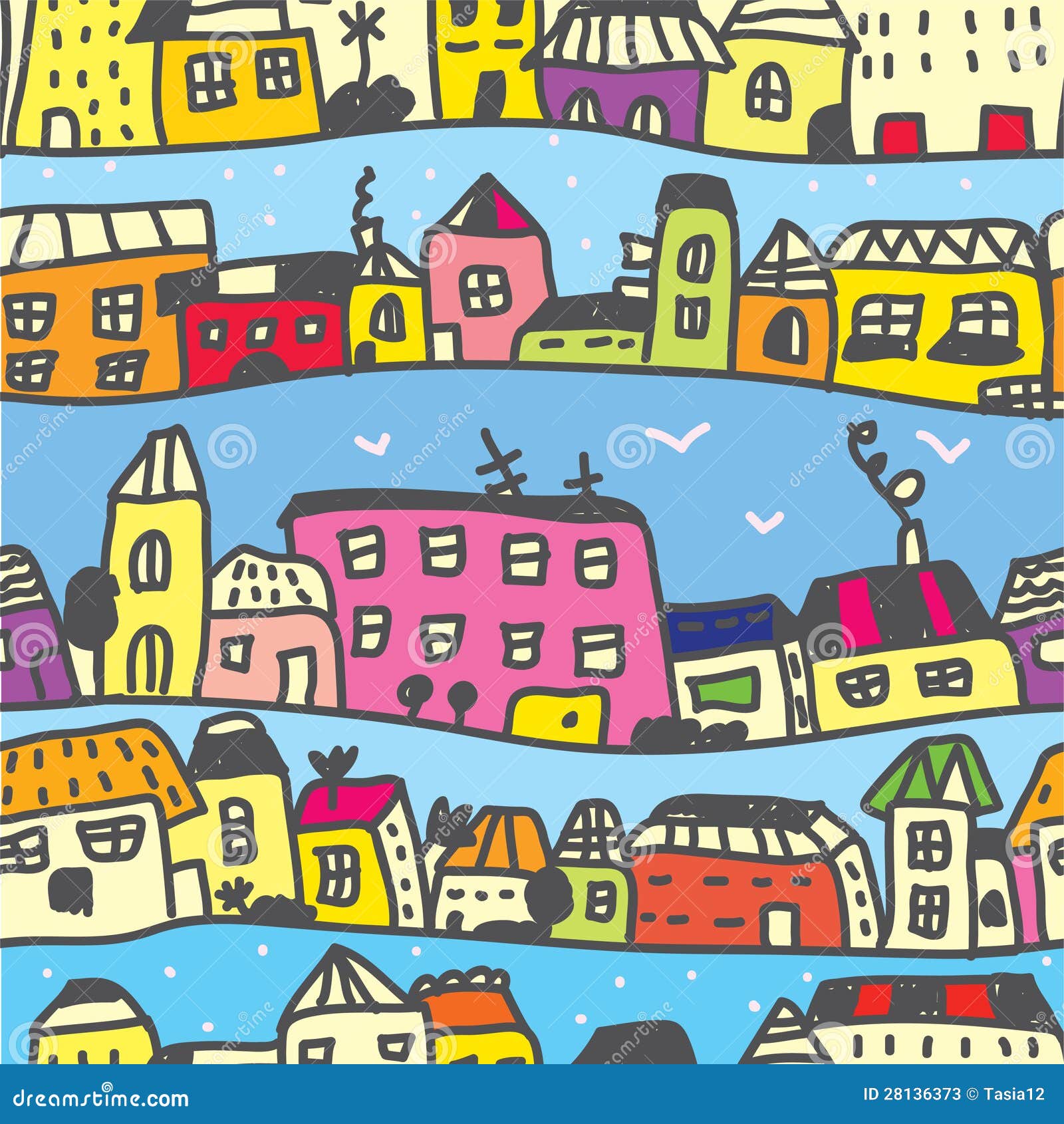 Town Seamless Pattern Funny Stock Vector - Illustration of child ...